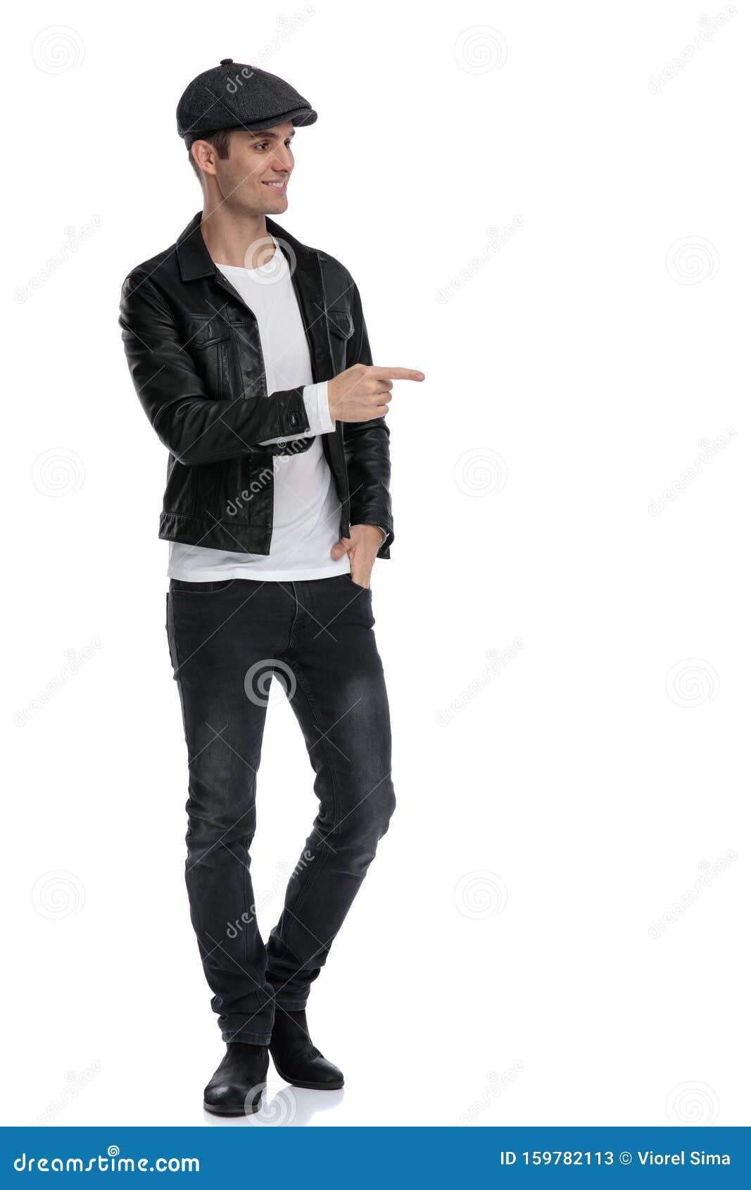Casual Man Standing with One Hand in Pocket Pointing Forward Stock ... Casual Man Standing with One Hand in Pocket Pointing Forward Stock ...