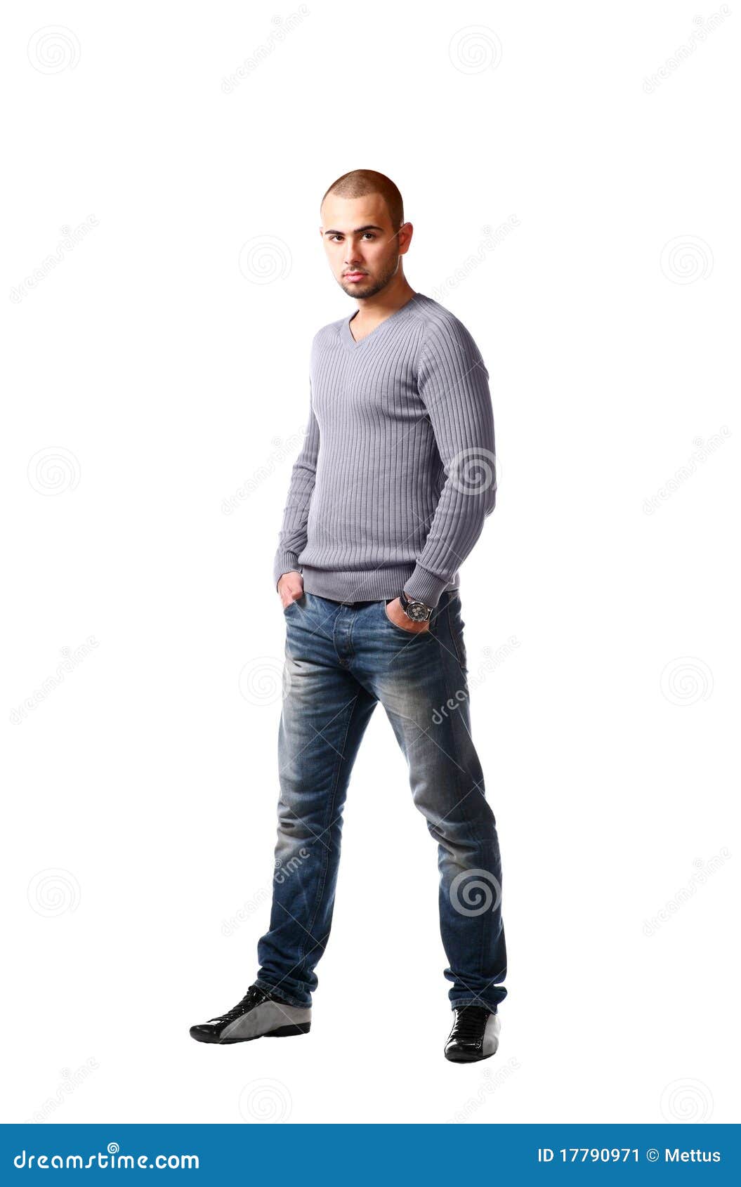 Casual Man Standing on White Stock Image - Image of background ...