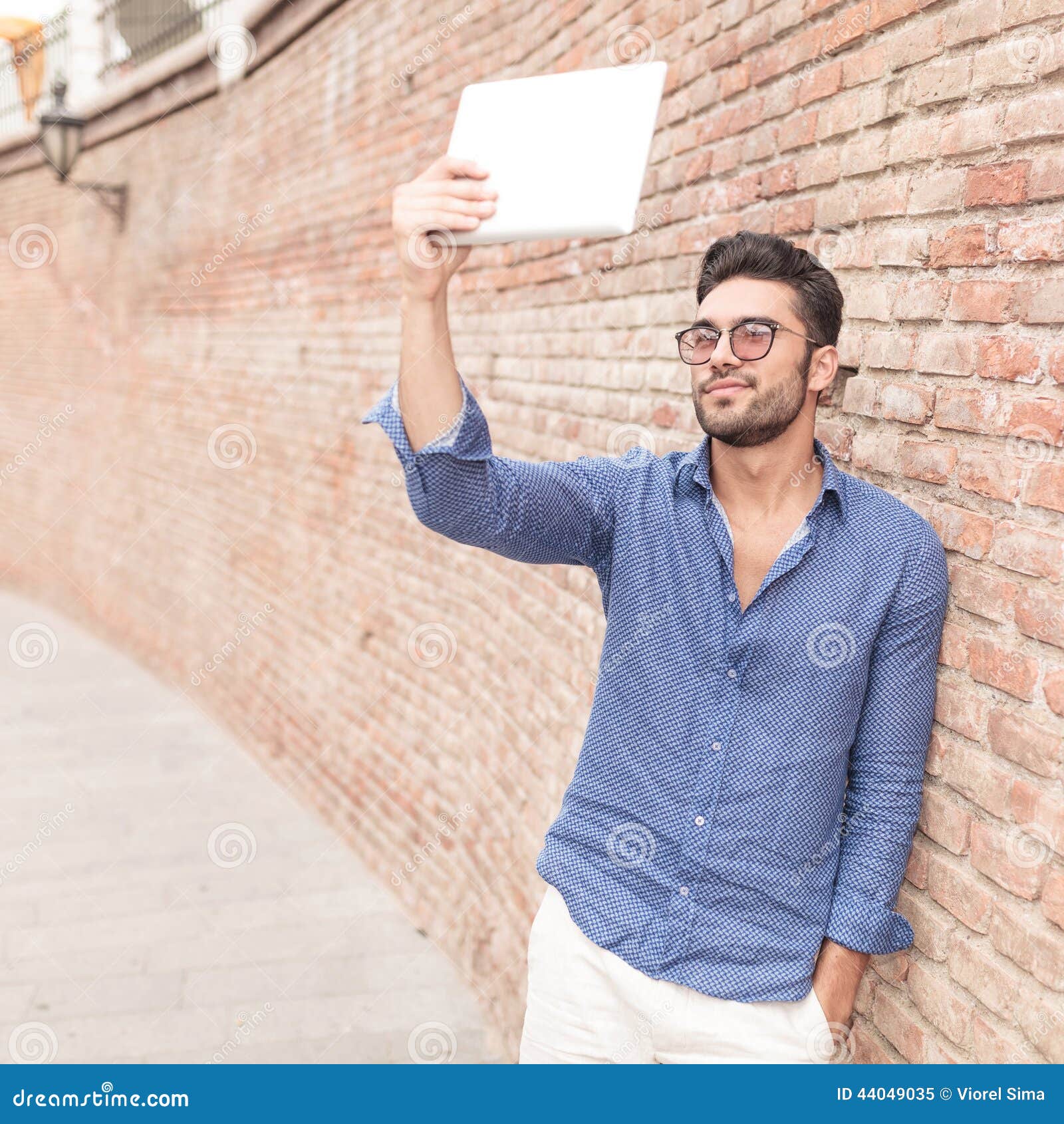 Casual Man Taking a Selfie with His Tablet Computer Stock Image - Image ...