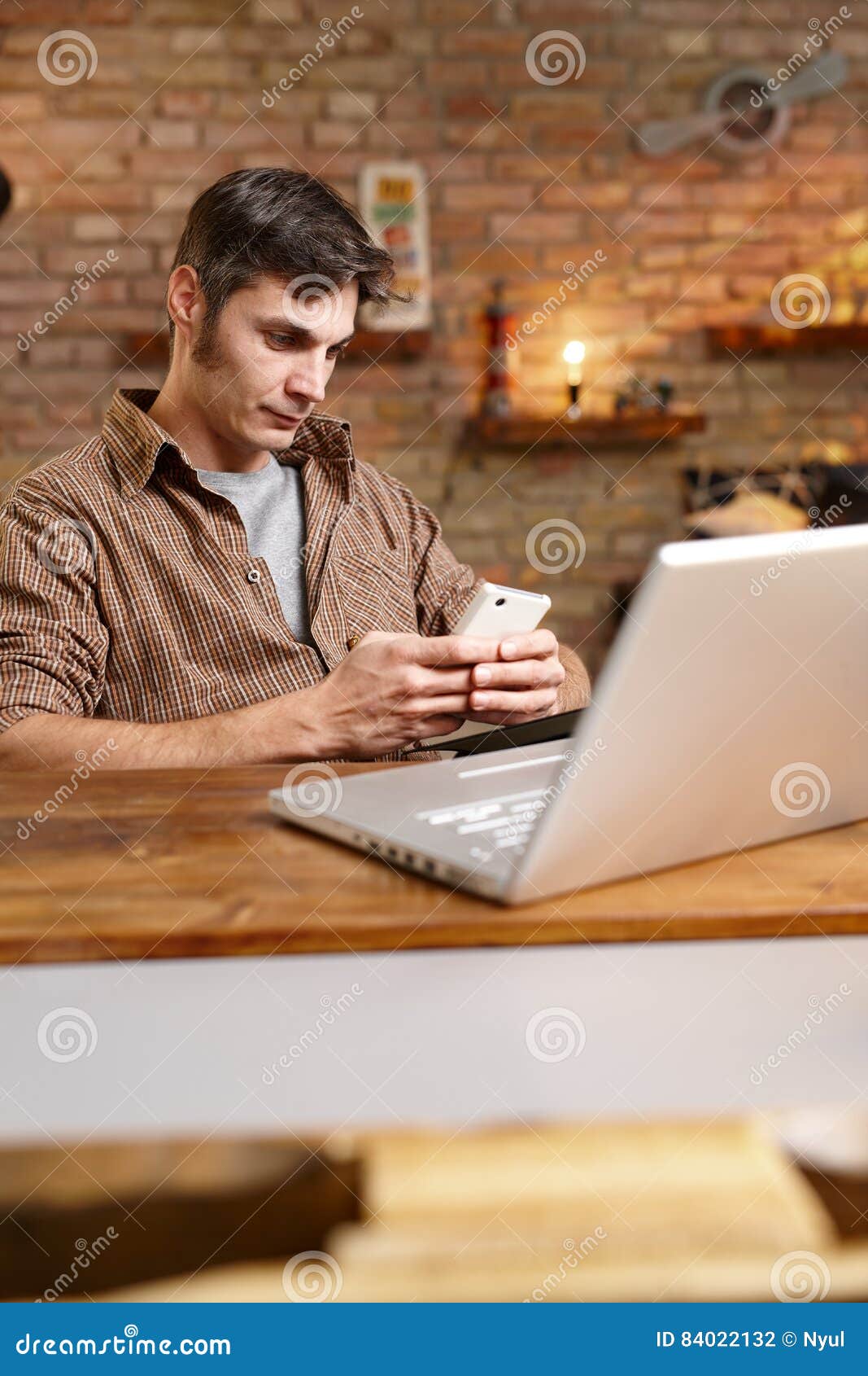 Casual Man Texting on Mobile Stock Photo - Image of mobilephone, laptop ...