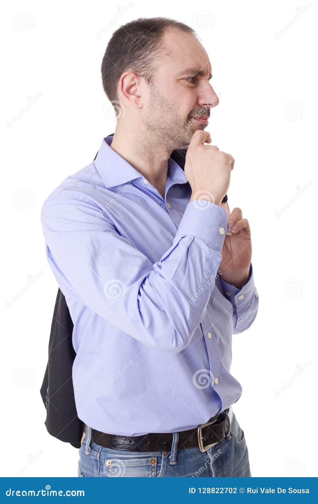 Casual man thinking stock photo. Image of confident - 128822702