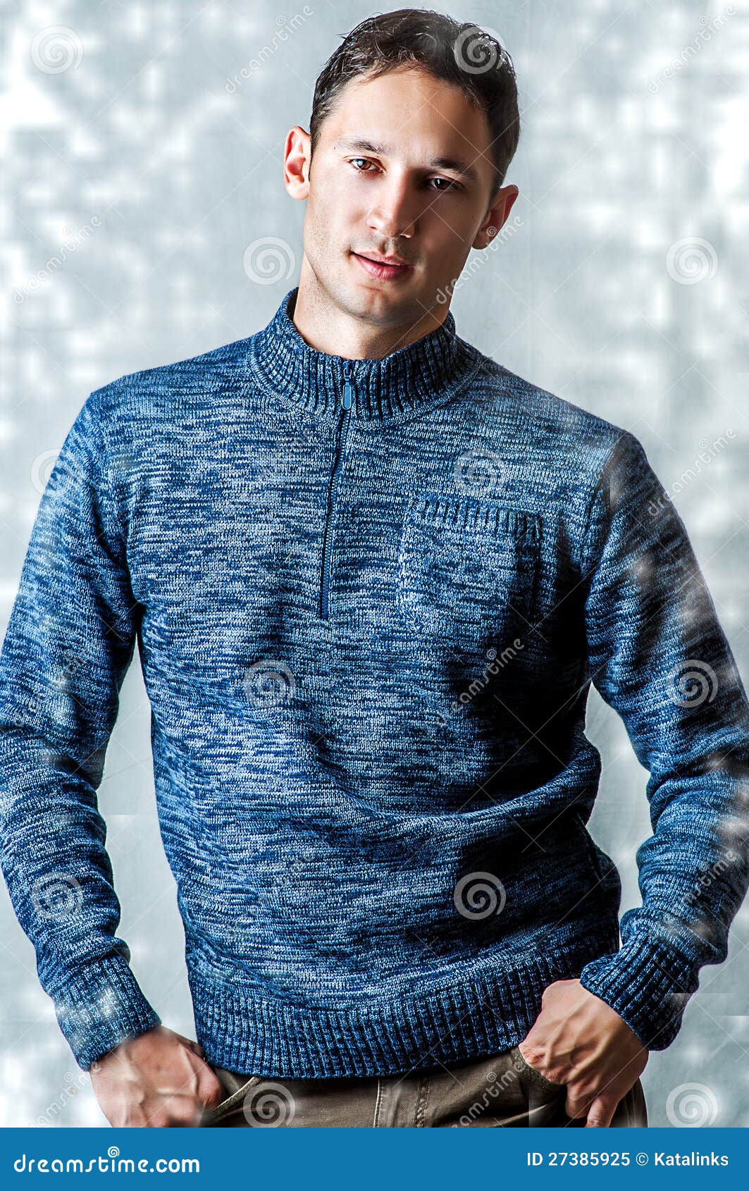Casual Man Wearing Blue Sweater Stock Image - Image of fashionable ...