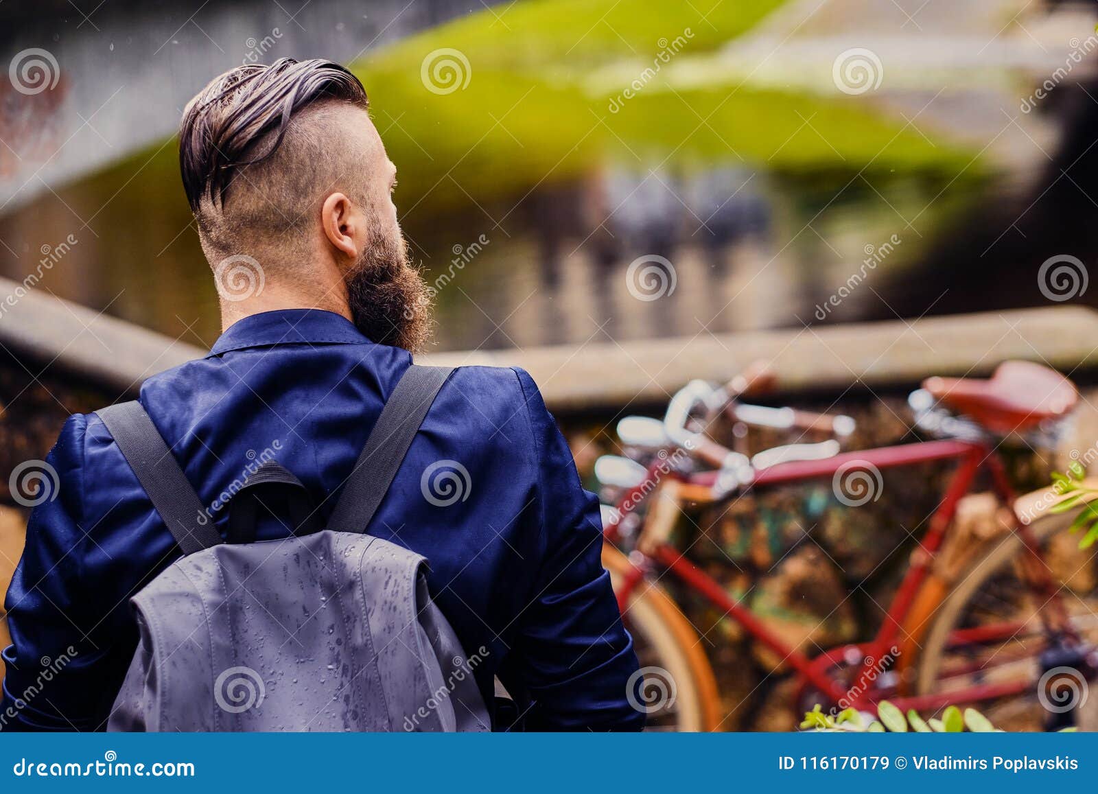 Modern Guy with Backpack. Back View Stock Image - Image of garden ...