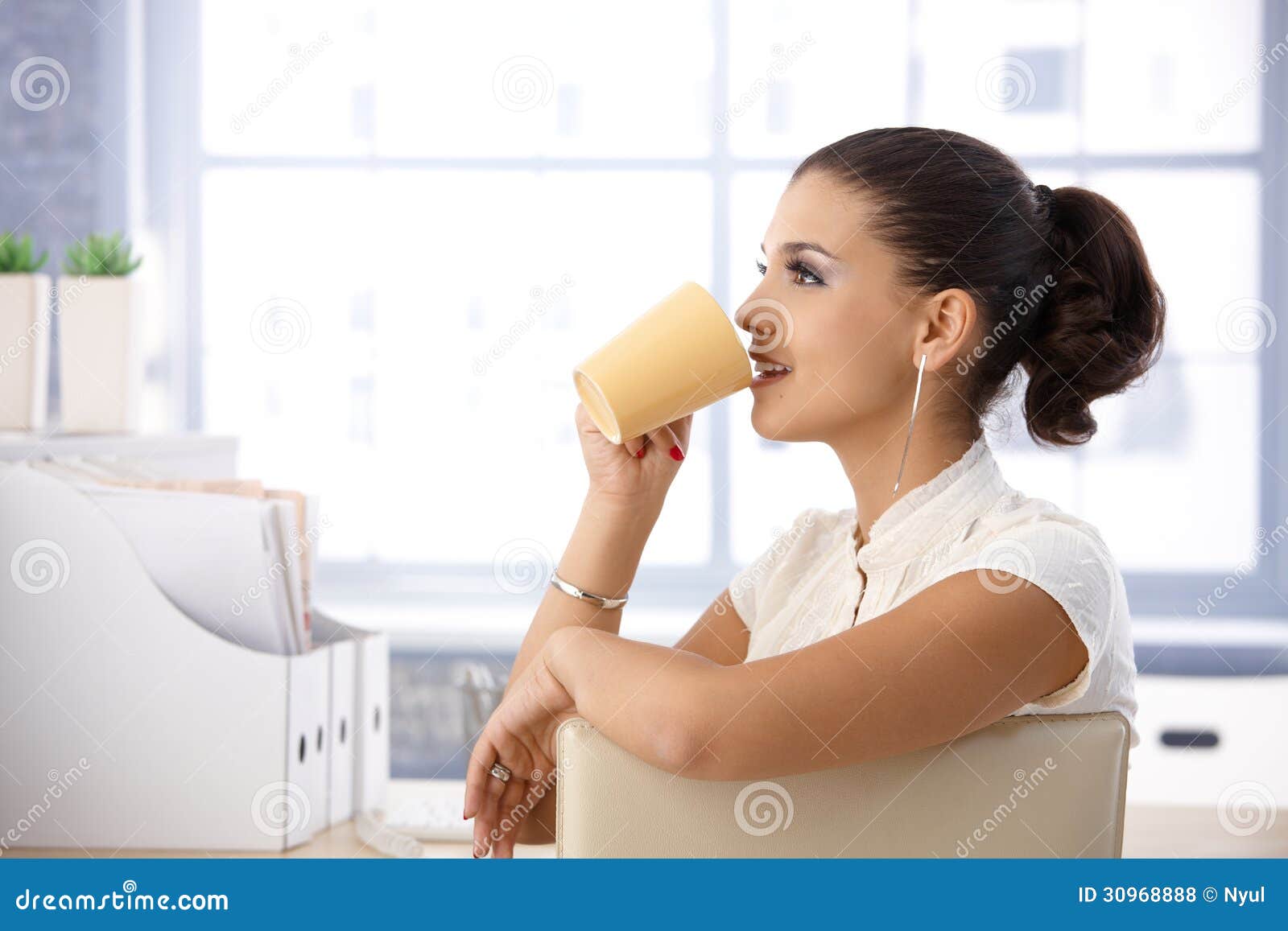 Casual Office Worker Drinking Tea in Office Stock Photo - Image of ...