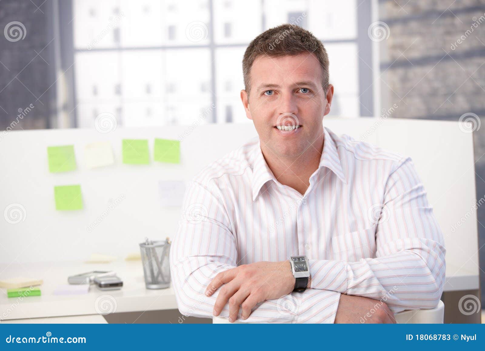 Casual Office Worker Smiling in Office Stock Image - Image of copy ...