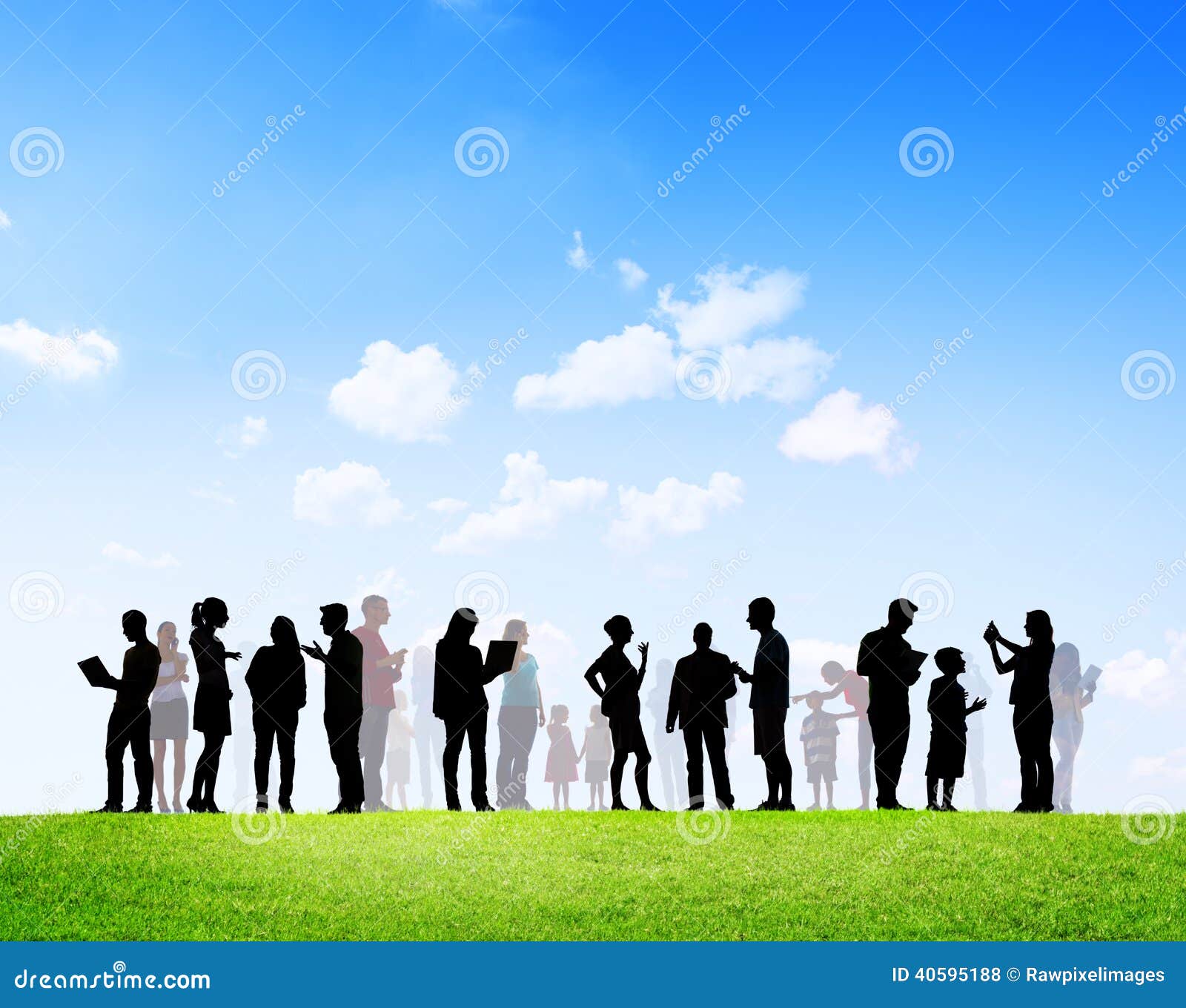 Casual People with Families Social Networking Outdoors Stock Photo ...