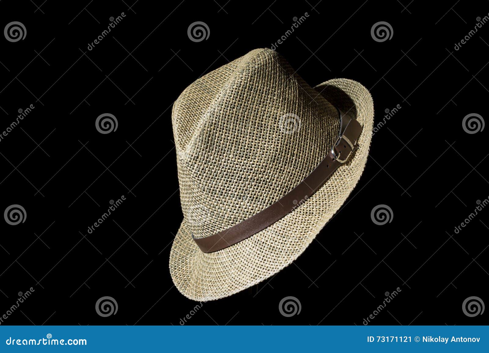 Casual Straw Hat on Black Background Stock Image - Image of brown ...