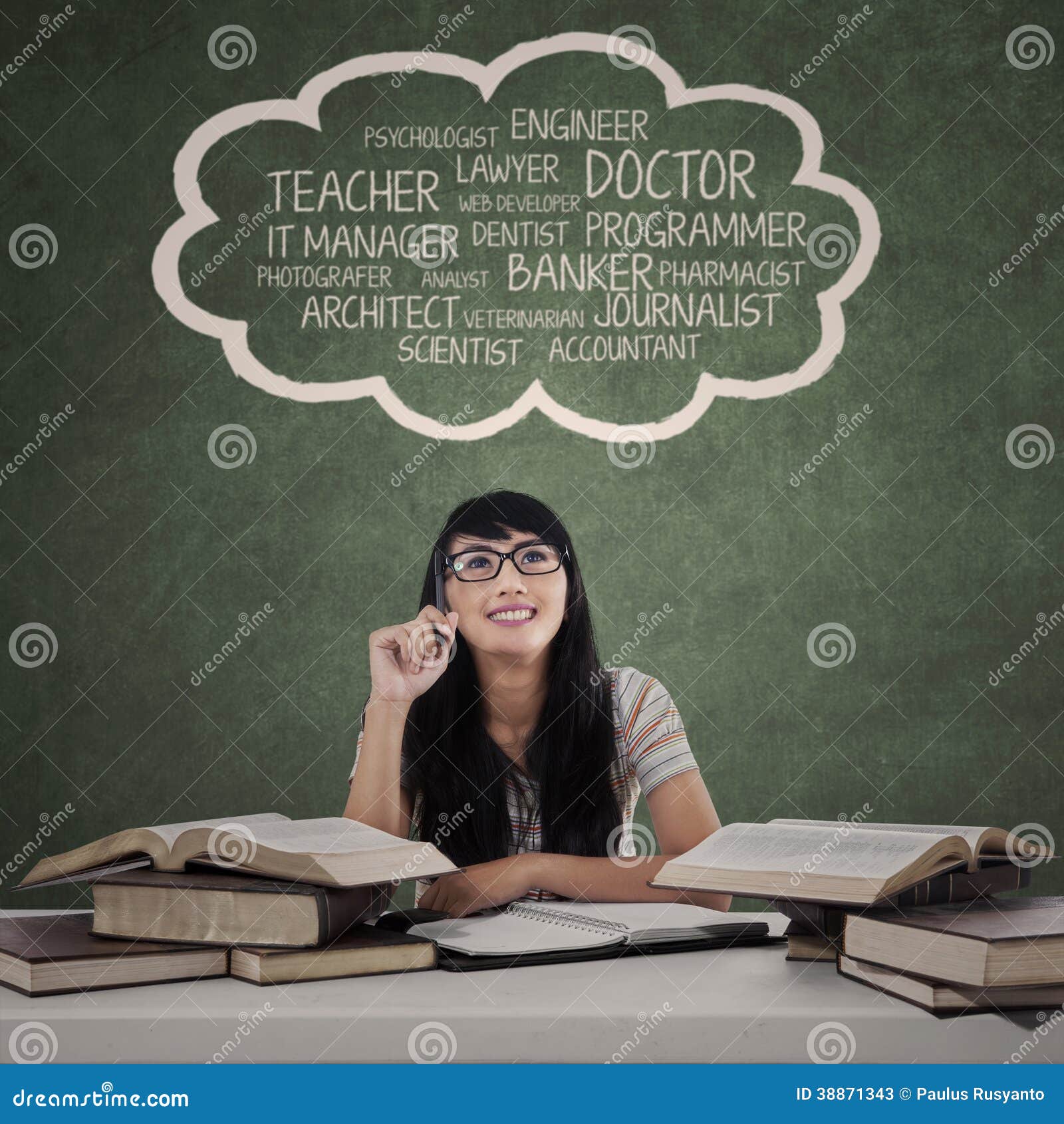 Casual Student is Thinking Her Ideals Stock Image - Image of blackboard ...