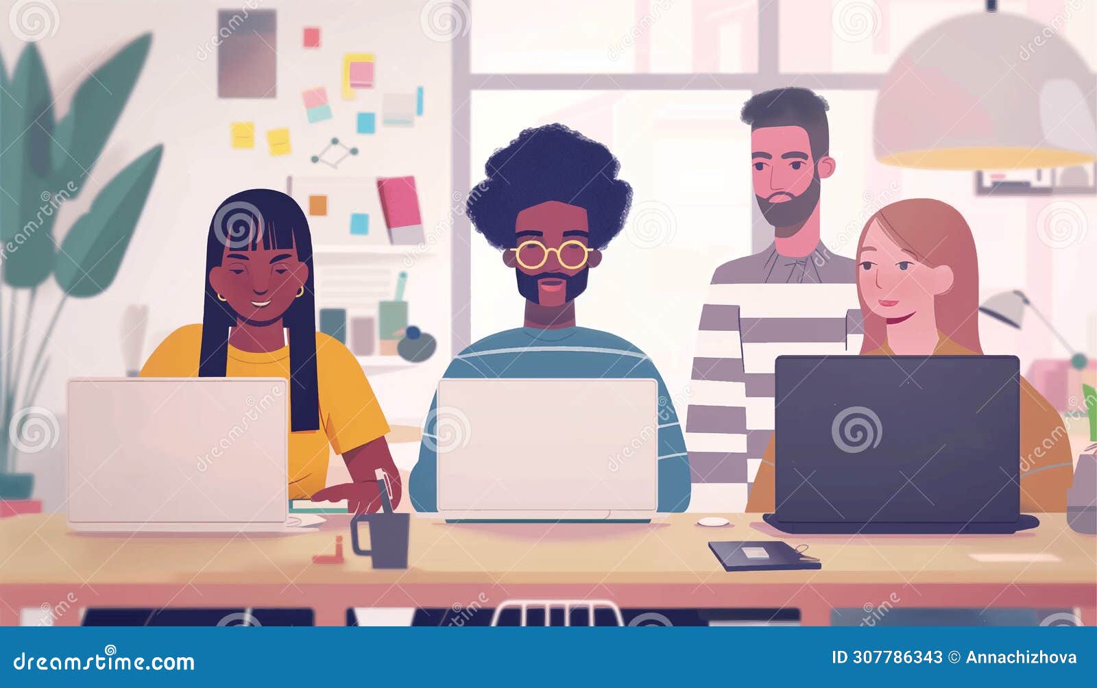 3D Casual Teamwork. Diverse Team Of People Working Together With ...