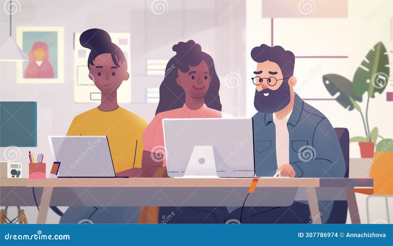 Casual Teamwork - Diverse Team of People Working Together with ...