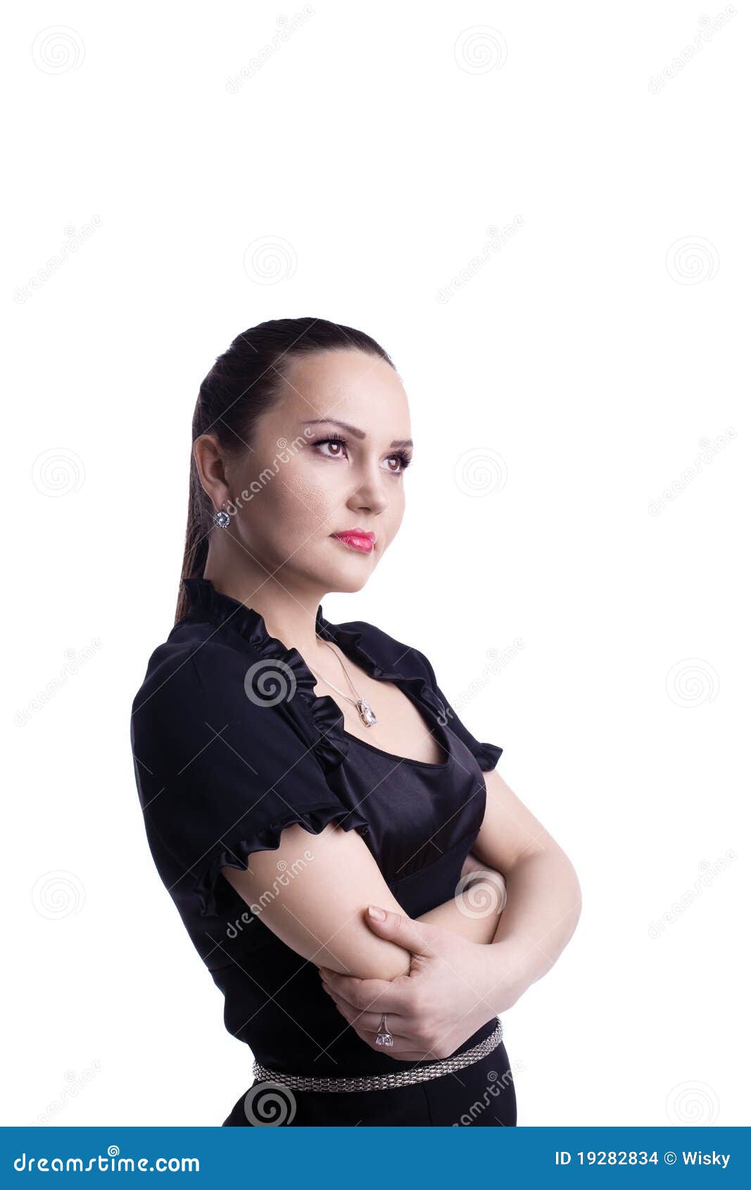 Casual Woman in Black Suit Look Forward Stock Photo - Image of business ...