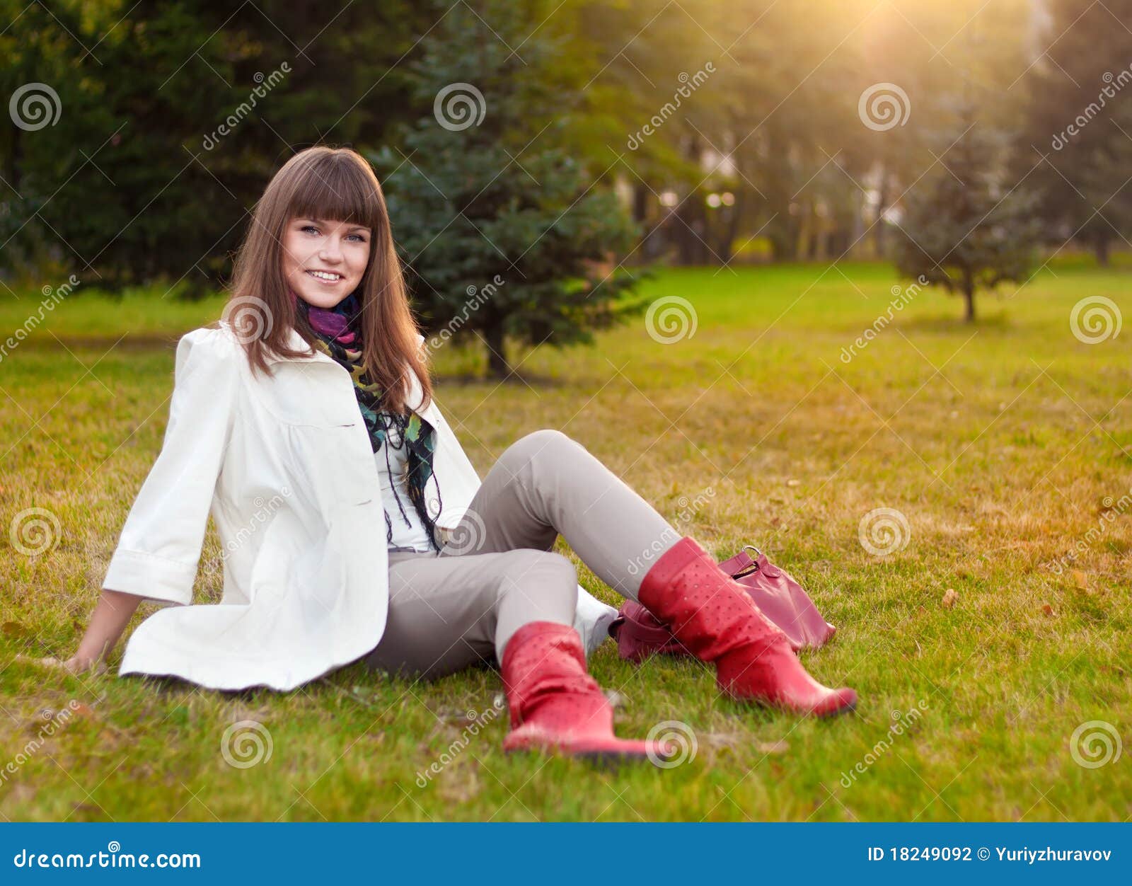 Casual Woman Relax in Evening Park Stock Photo - Image of person ...