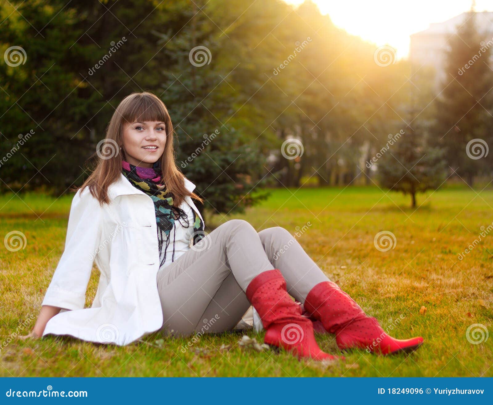 Casual Woman Relax in Evening Park Stock Photo - Image of person ...