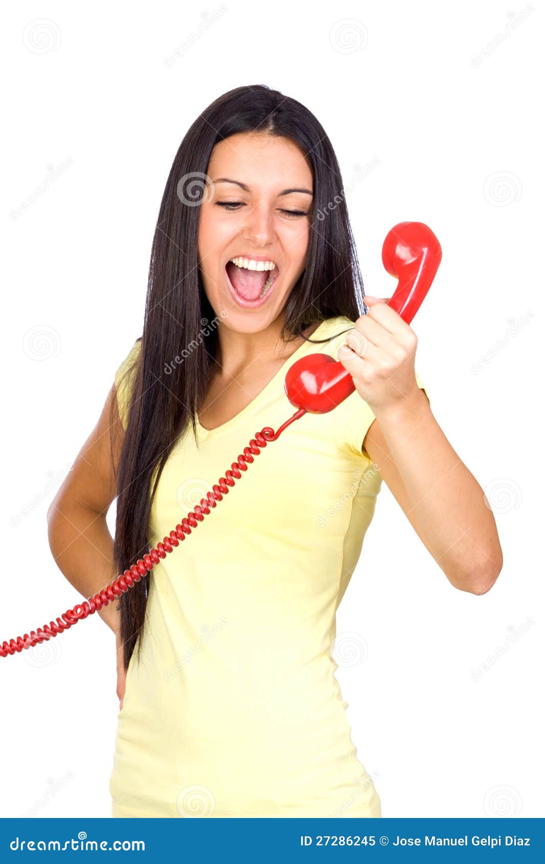 Casual Woman Shouting a Red Phone Stock Image - Image of conversation ...