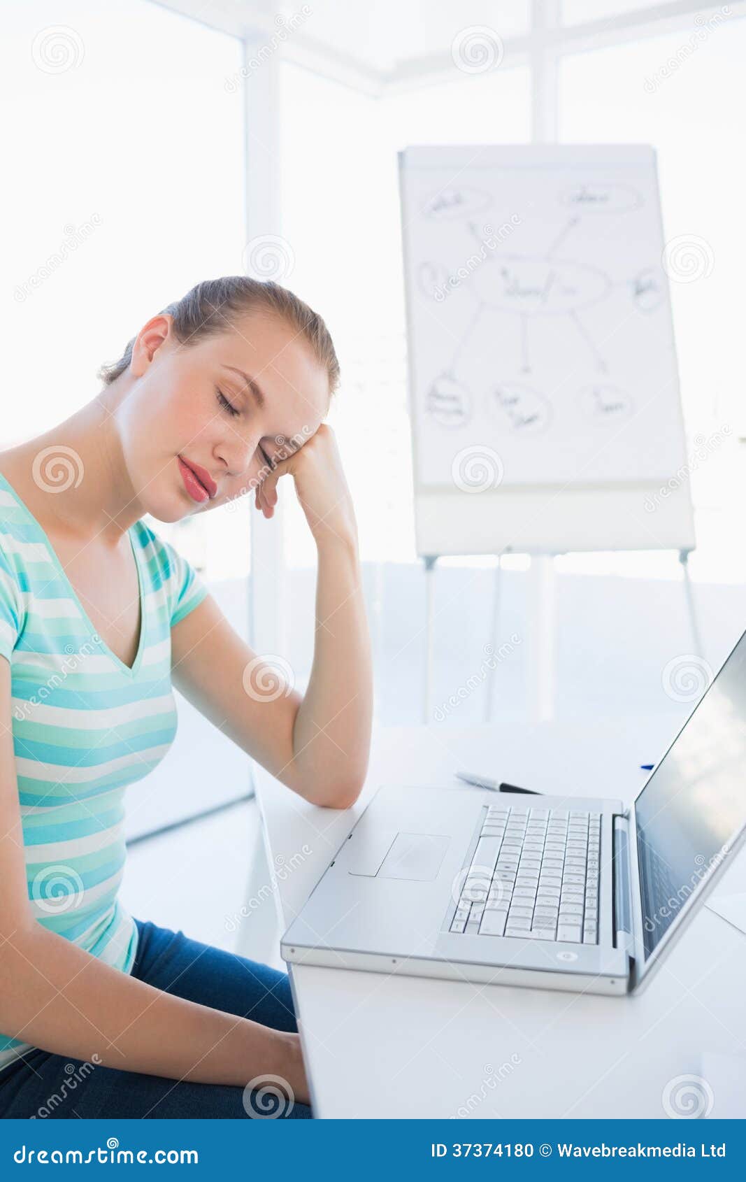 Casual Woman Sleeping in Front of Laptop at Office Stock Photo - Image ...