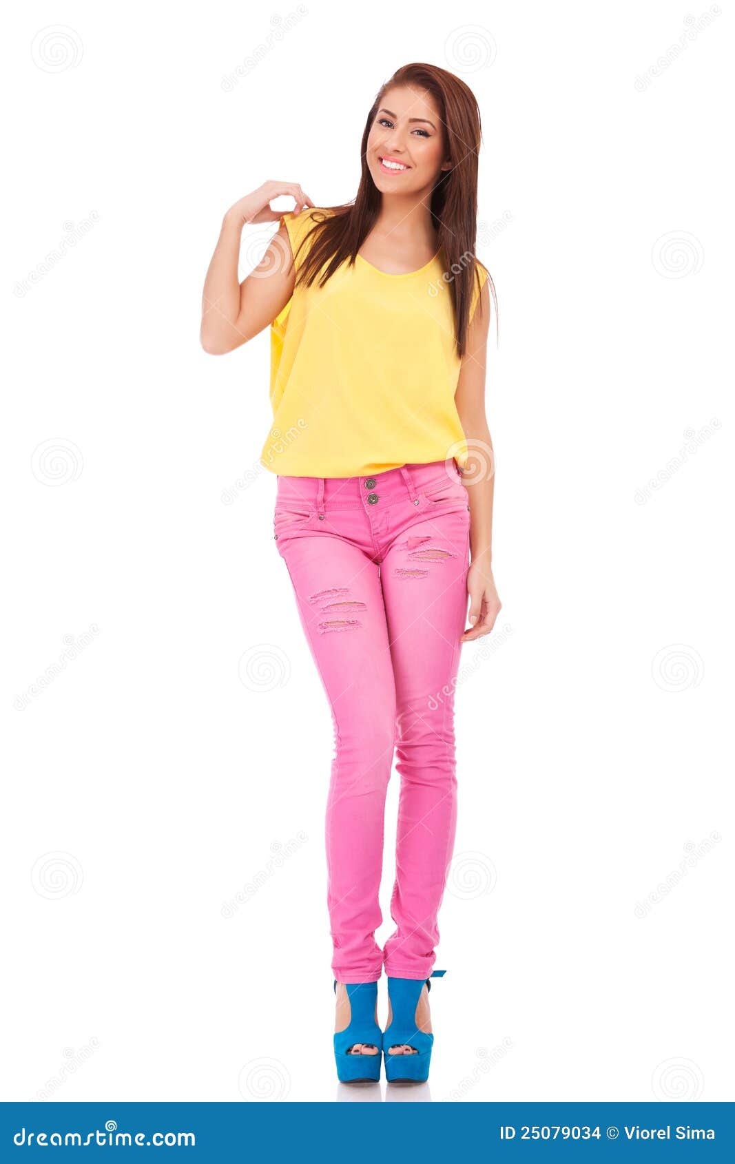Casual Woman Standing Full Length Stock Photo - Image of pocket ...