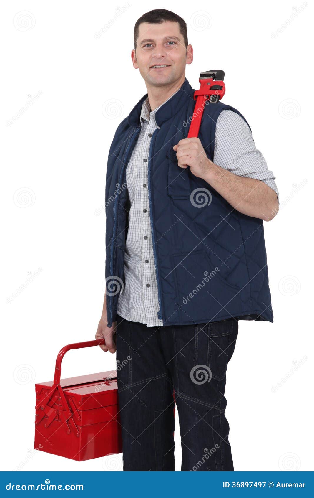 Casual Worker Carrying Wrench Stock Image - Image of contractor ...