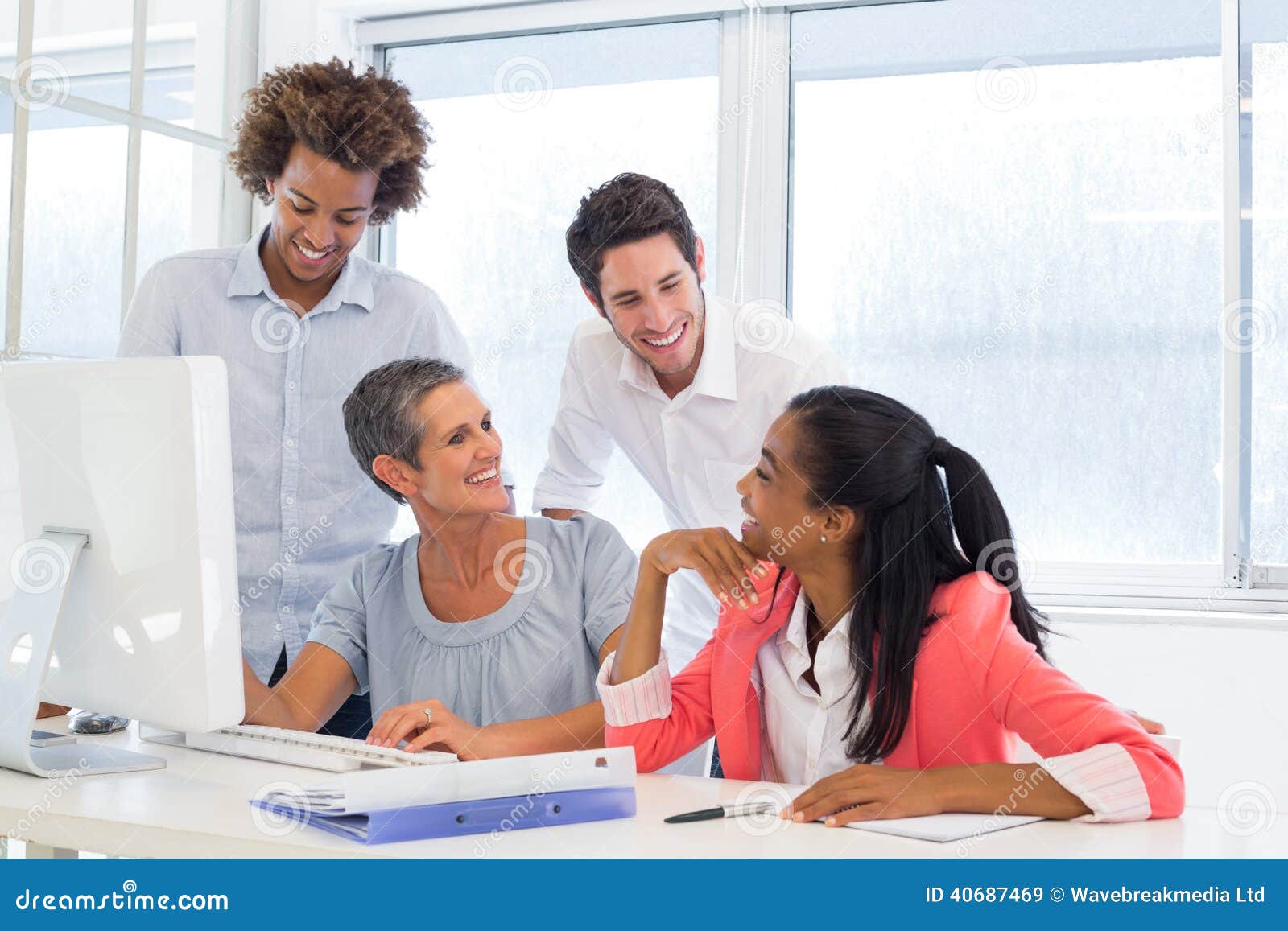 Casual Workers Smiling and Discussing Stock Image - Image of adult ...