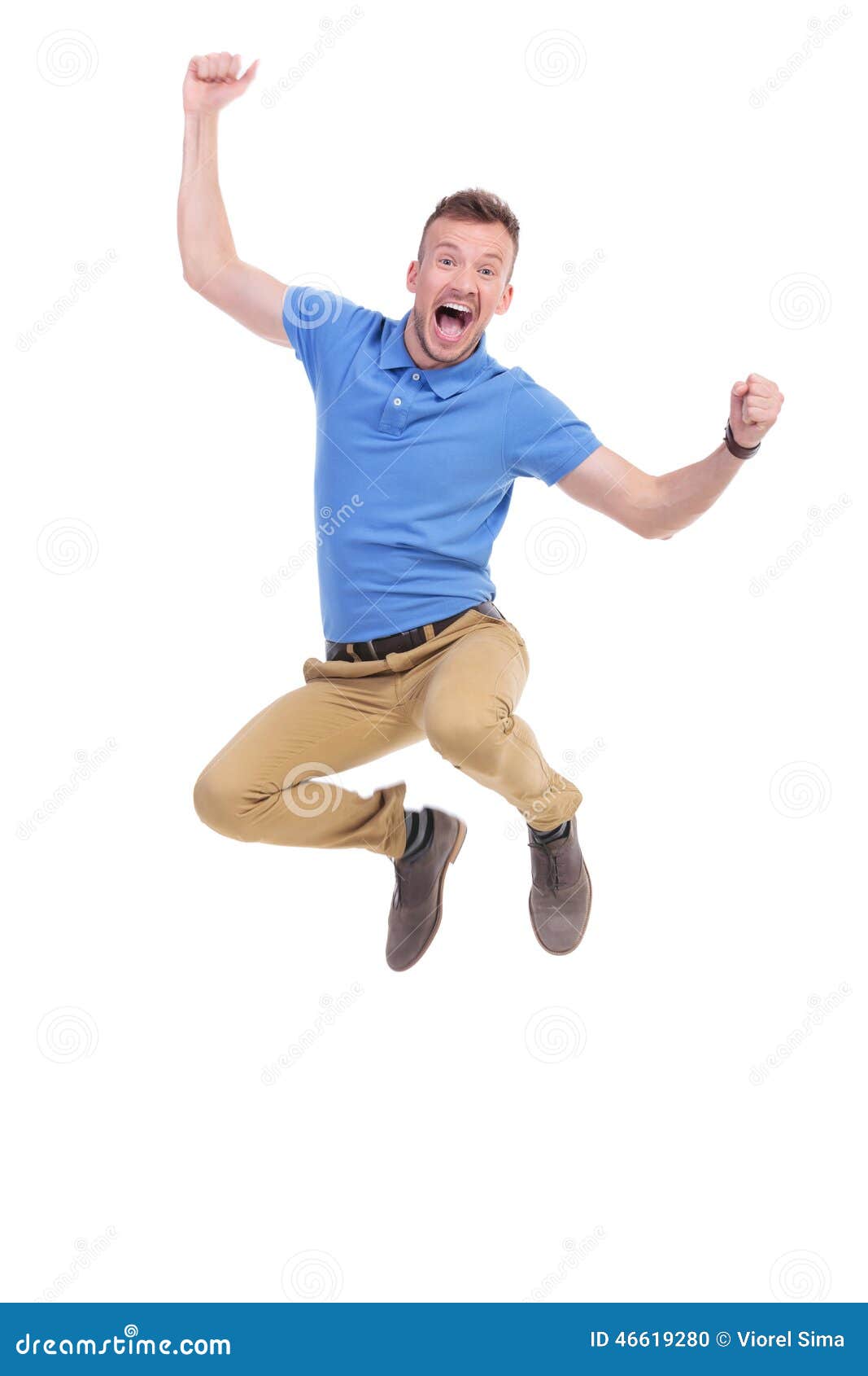Casual Young Man Jumps in the Air Stock Photo - Image of shirt ...