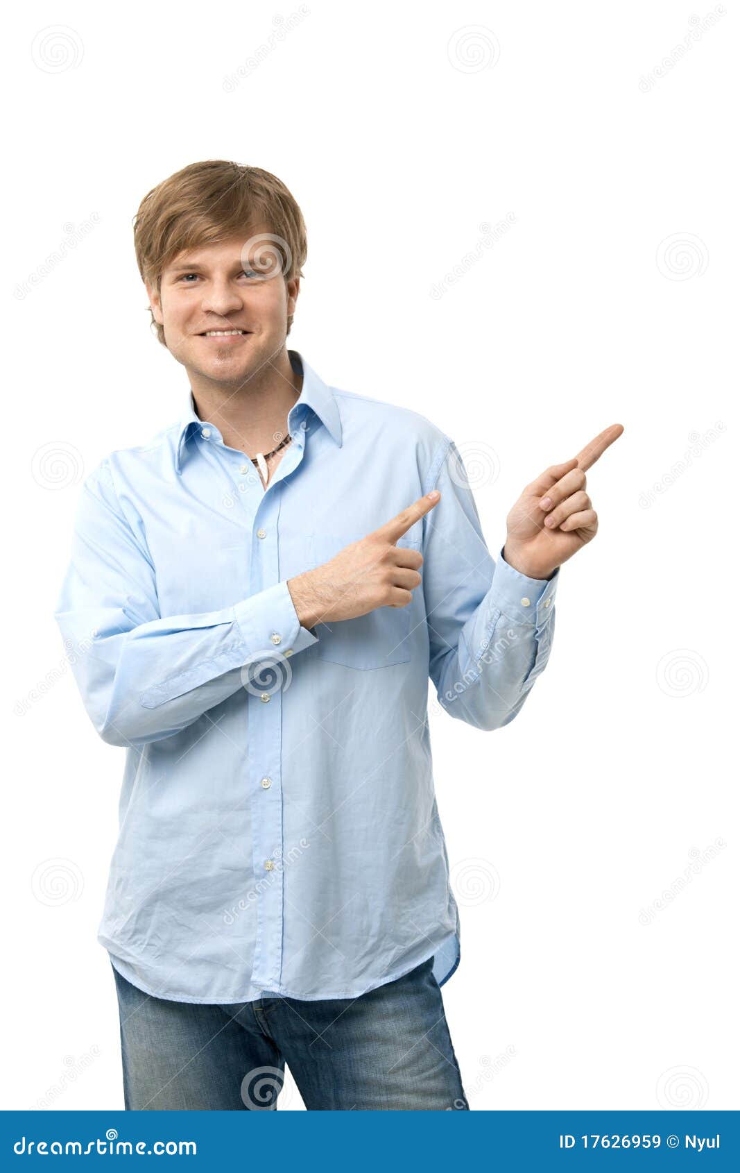 Casual Young Man Pointing To Blank Space Stock Image - Image of casual ...