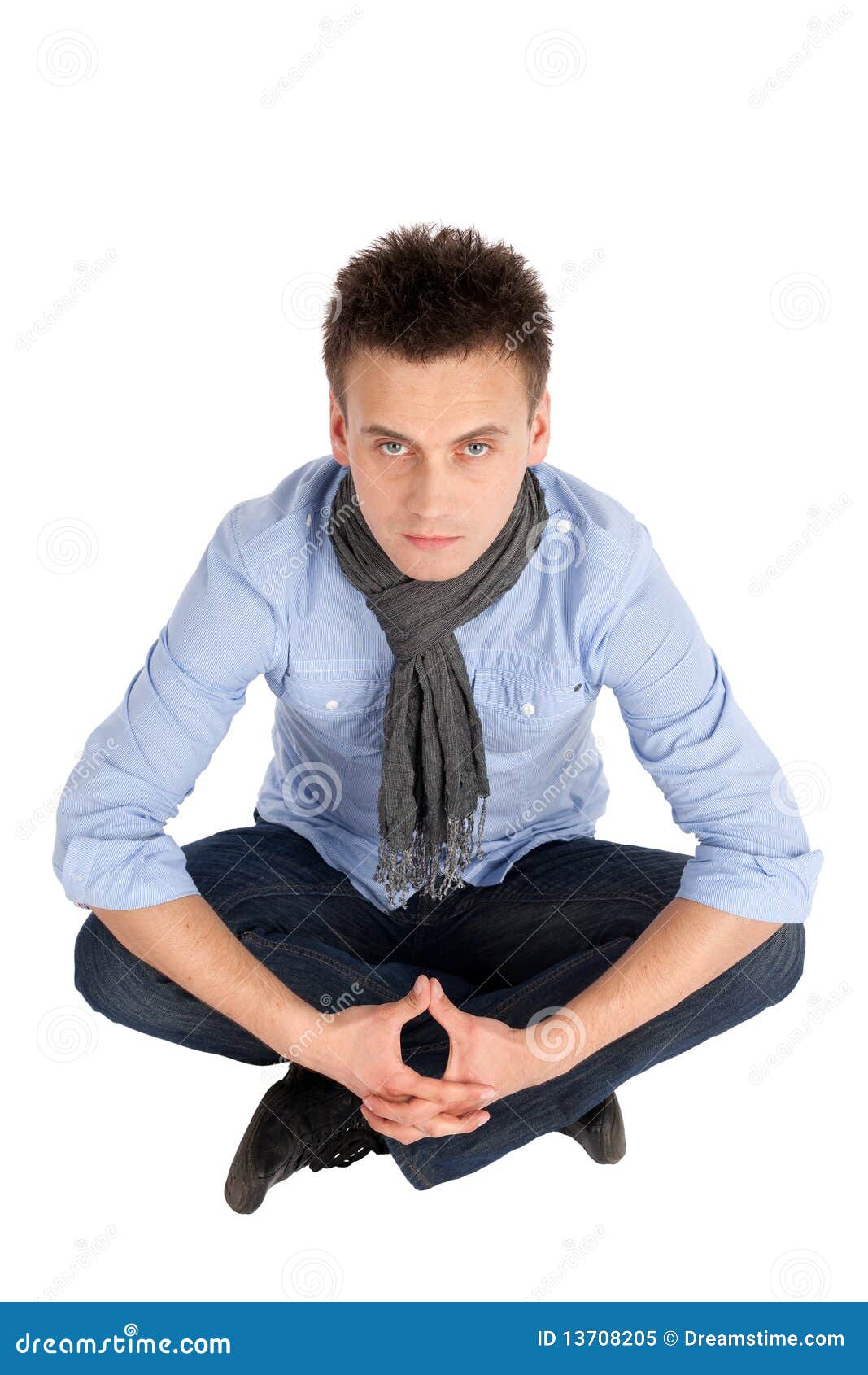Casual Young Man Sitting stock image. Image of isolated - 13708205