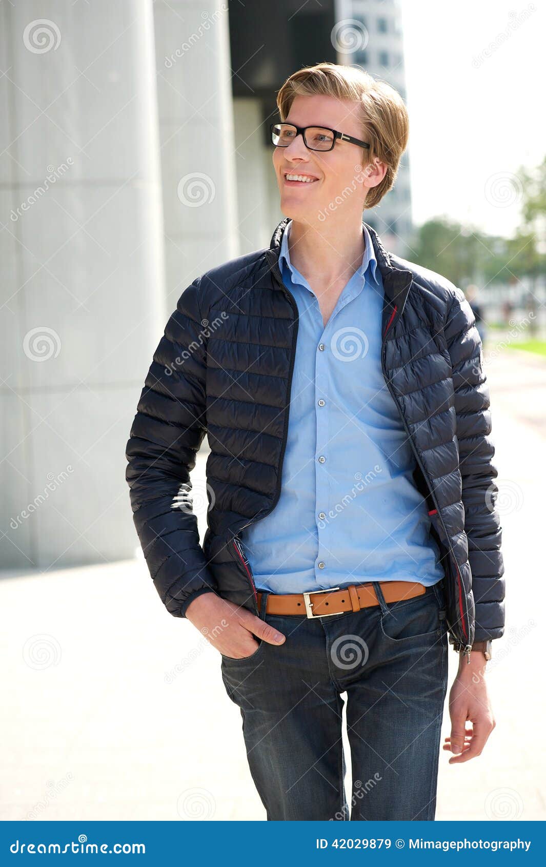 Casual Young Man Walking Outdoors Stock Image - Image of outdoors ...