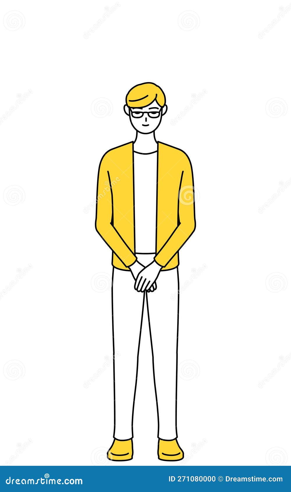 A Casually Dressed Young Man Bowing with Folded Hands Stock Vector ...