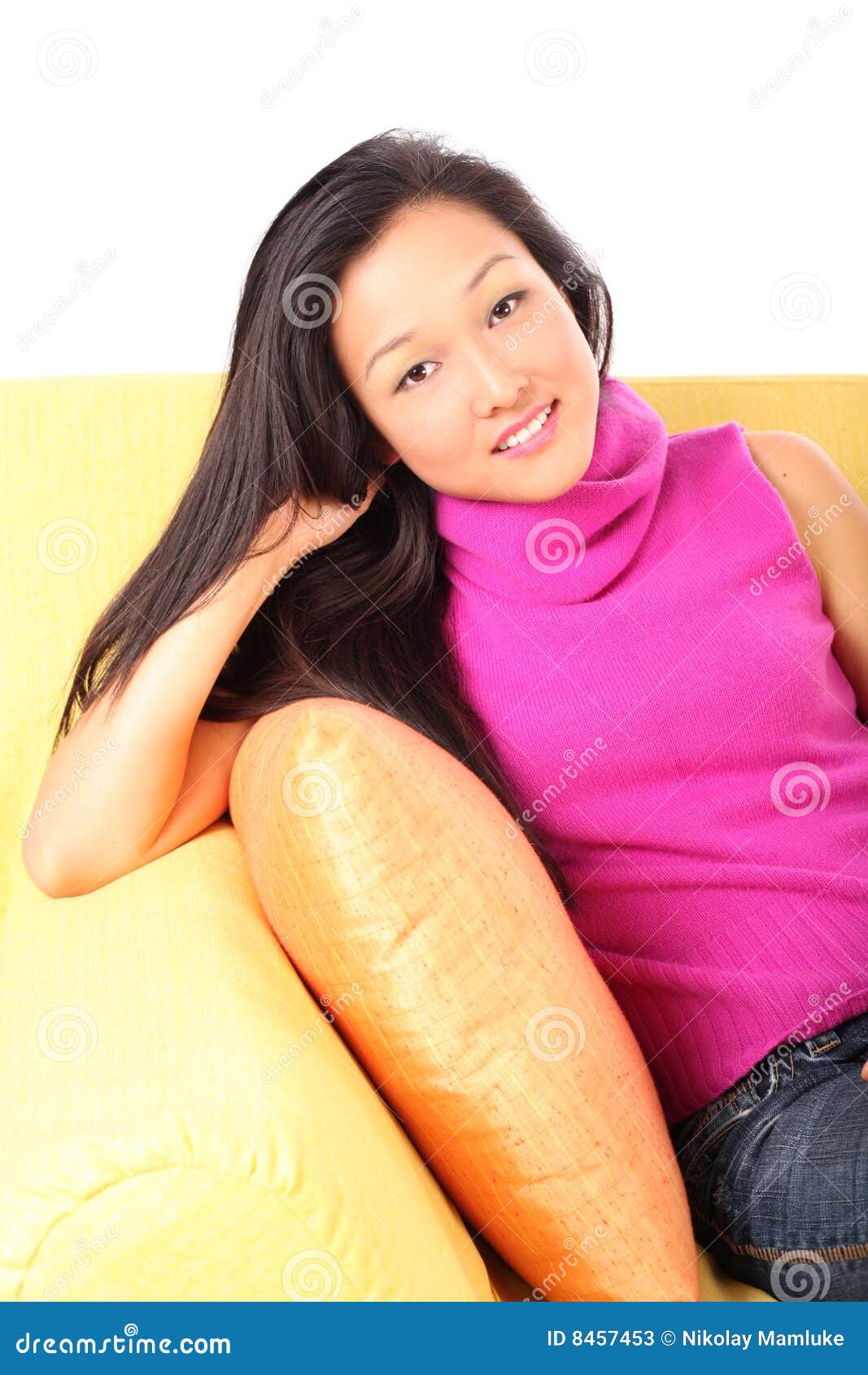 Casually Relaxing on the Couch Stock Image - Image of laughing, happy ...