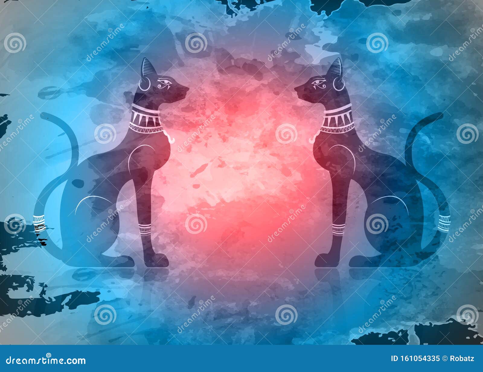 Egyptian Cats And Antique Golden Ankh Egyptian Religious Symbol. Bastet ...