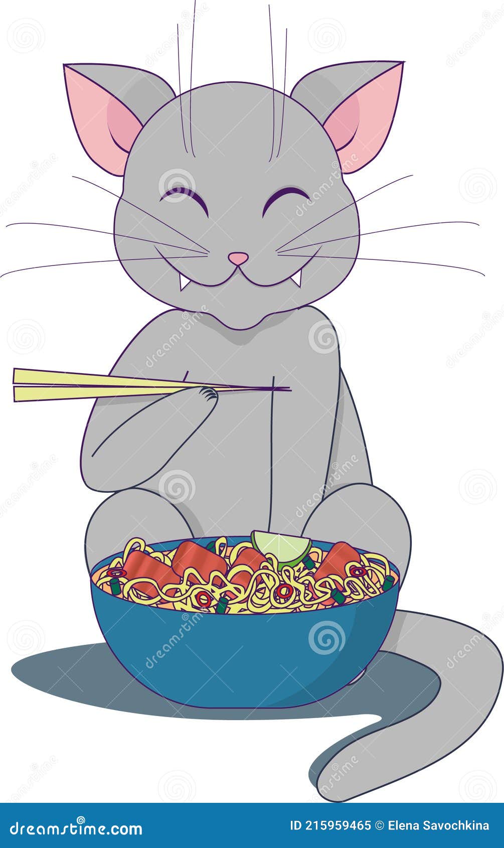 Grey Cat and Pho Soup Vector Food Illustration Stock Vector ...