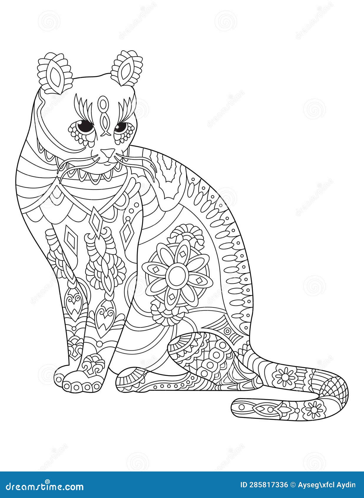 Zentangle Animal Coloring Page, Zentangle Cat Coloring Page Stock ...