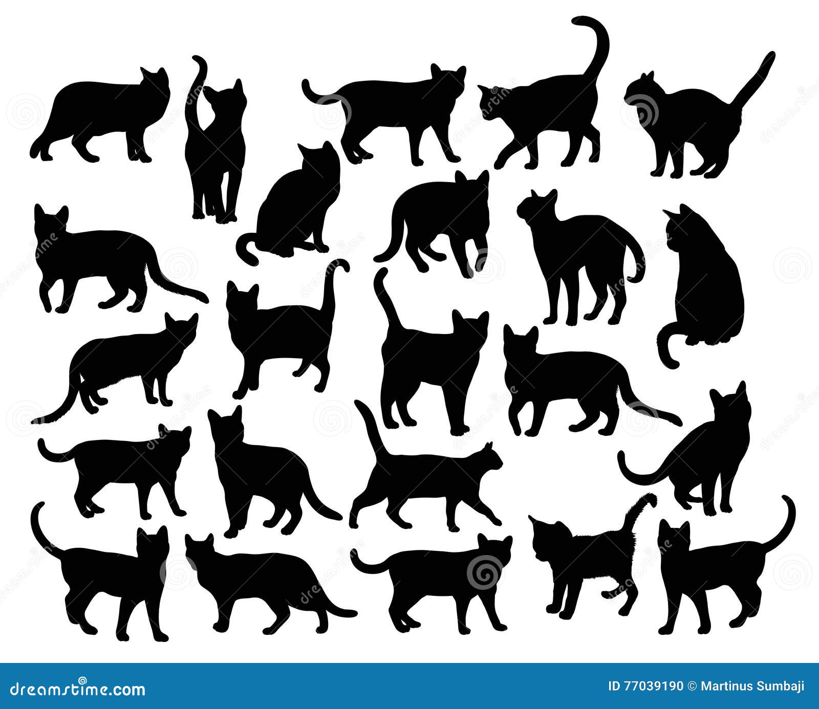 Cat Action Silhouettes stock vector. Illustration of animals - 77039190