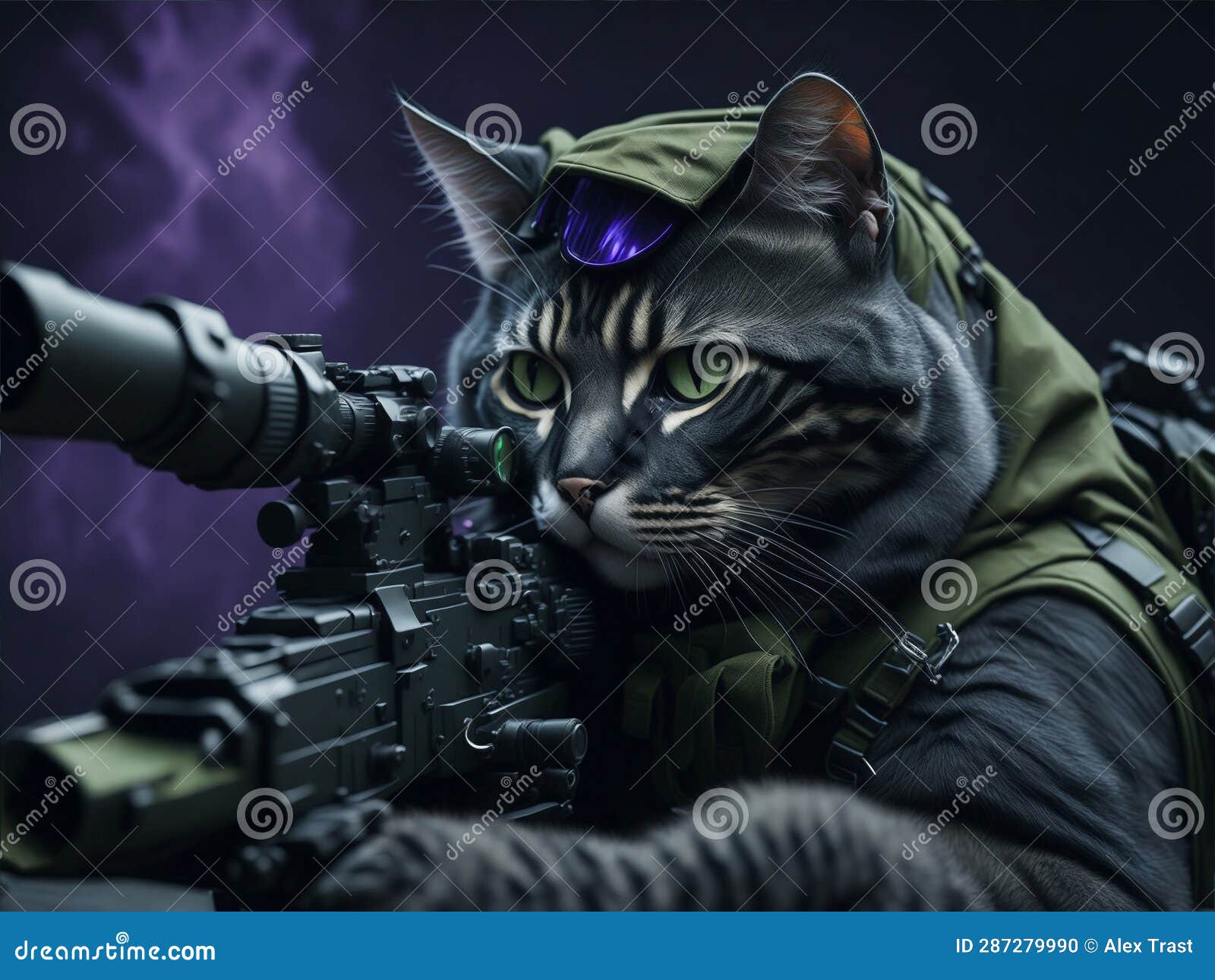 Cat Aims at the Sniper Scope of the Rifle. Stock Illustration ...