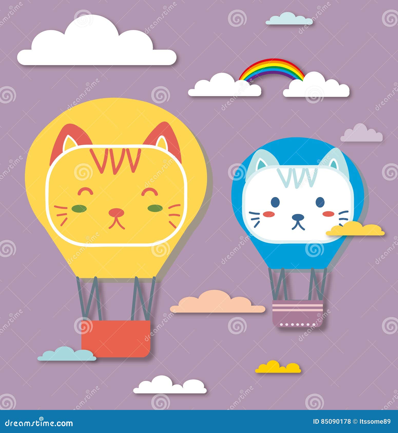 Cat air balloon stock illustration. Illustration of yellow - 85090178