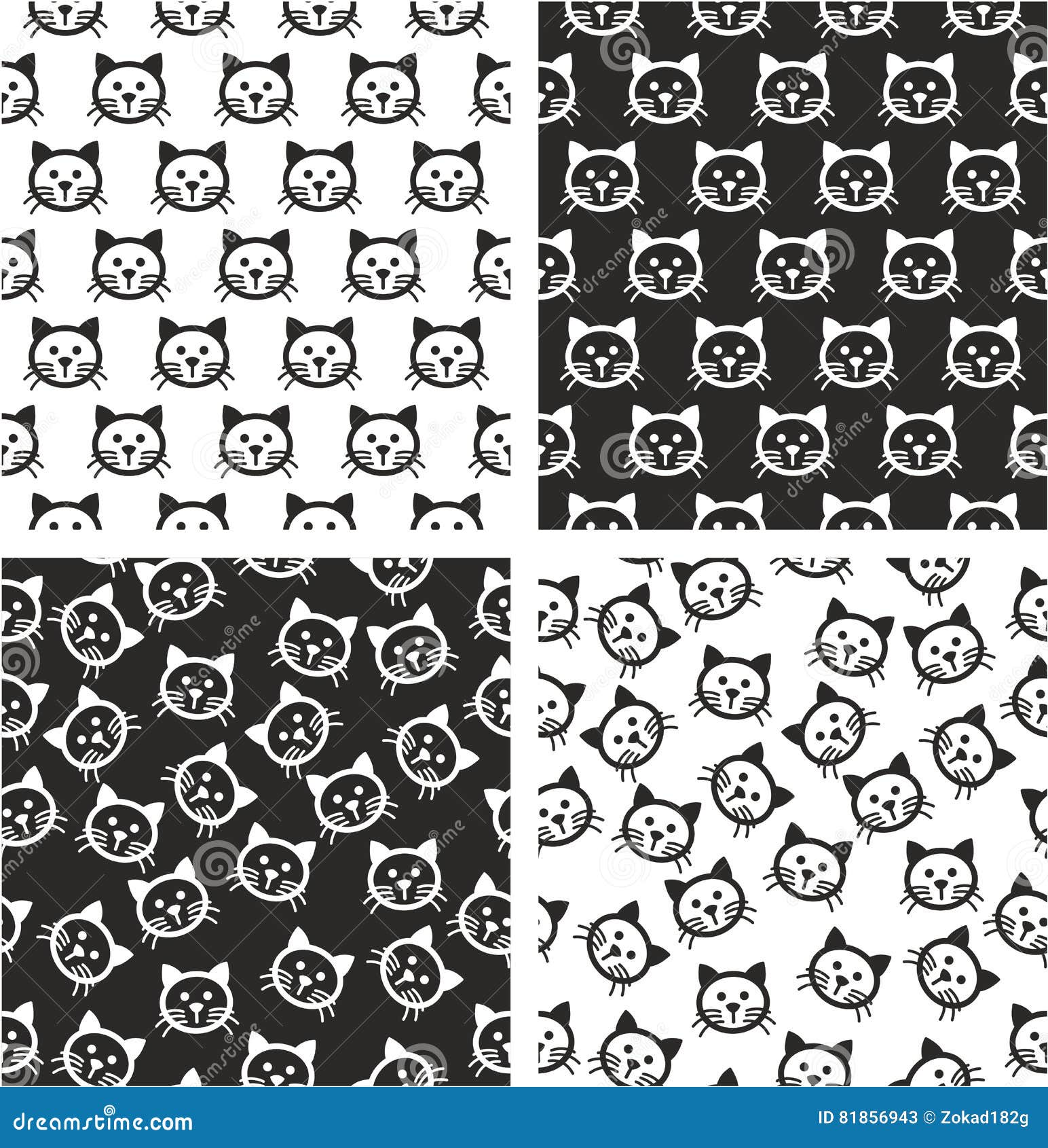 Cat Aligned & Random Seamless Pattern Set Stock Vector - Illustration ...