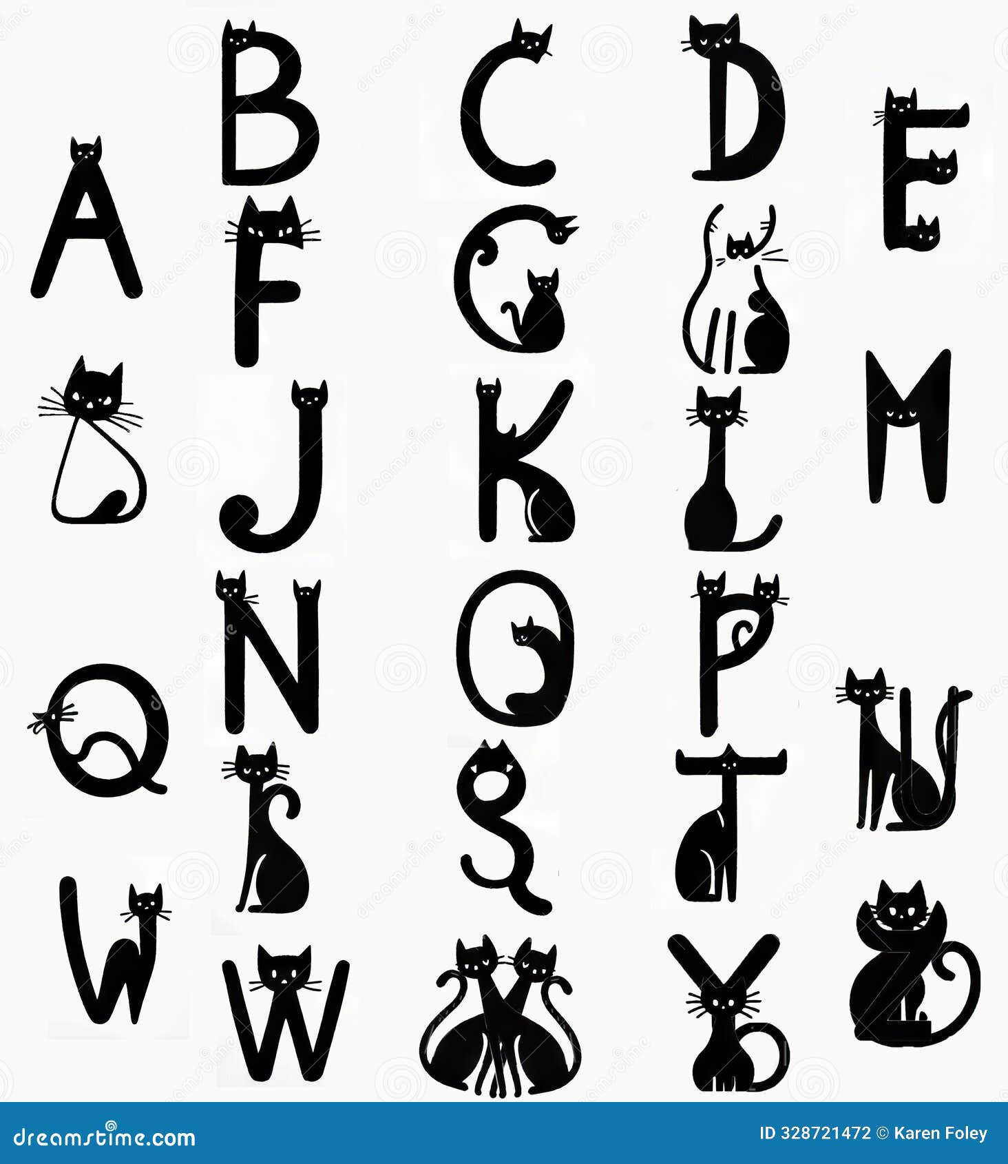 Cat alphabet in black stock illustration. Illustration of animal ...