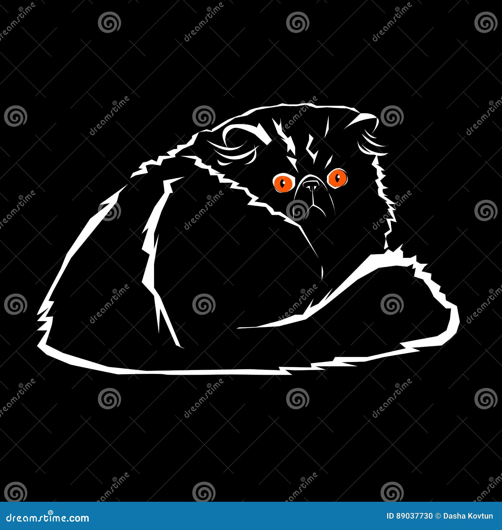 Cat Animal Contour Drawing Creative Blue Image Kitten Line Stock Vector ...