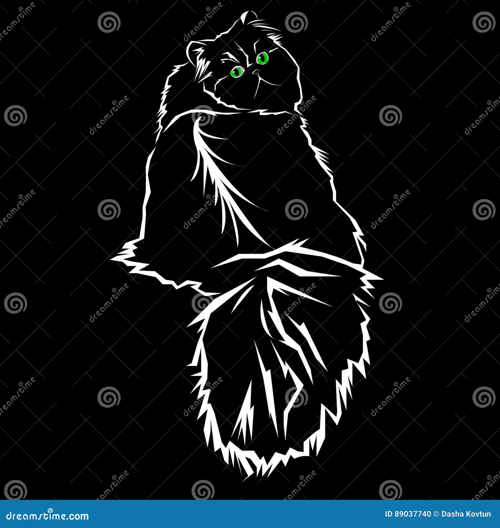 Cat Animal Contour Drawing Creative Blue Image Kitten Line Stock Vector ...