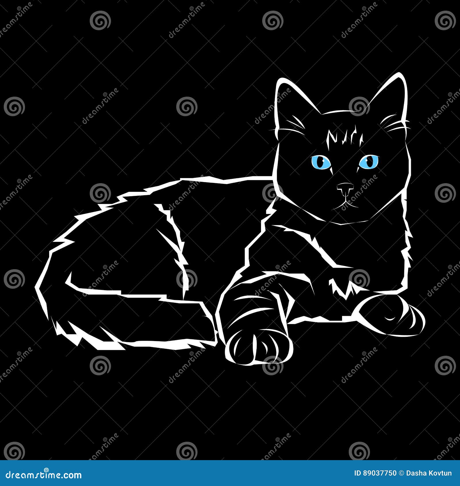 Cat Animal Contour Drawing Creative Blue Image Kitten Line Stock Vector ...