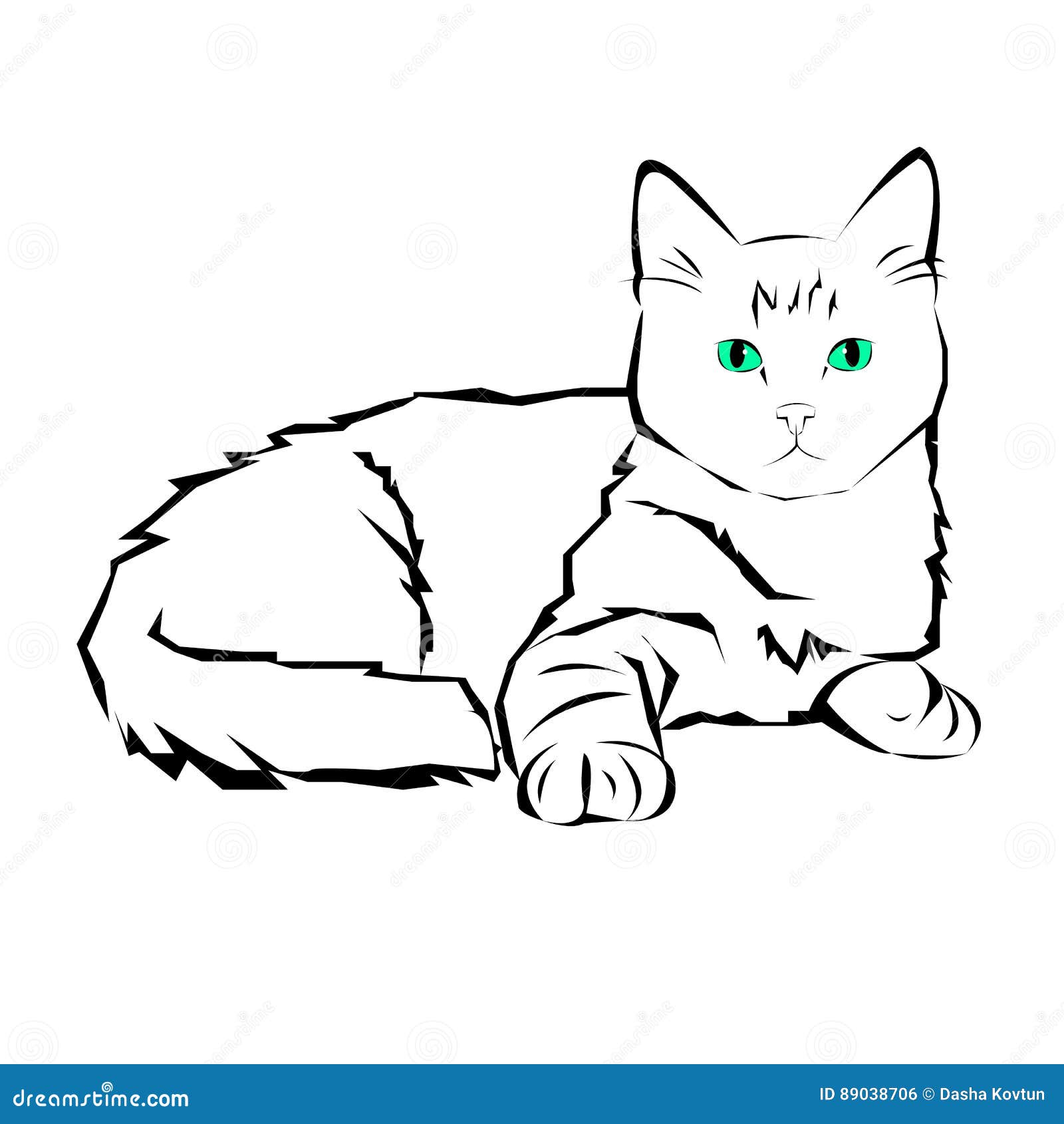 Cat Animal Contour Drawing Creative Blue Image Kitten Line Stock Vector ...