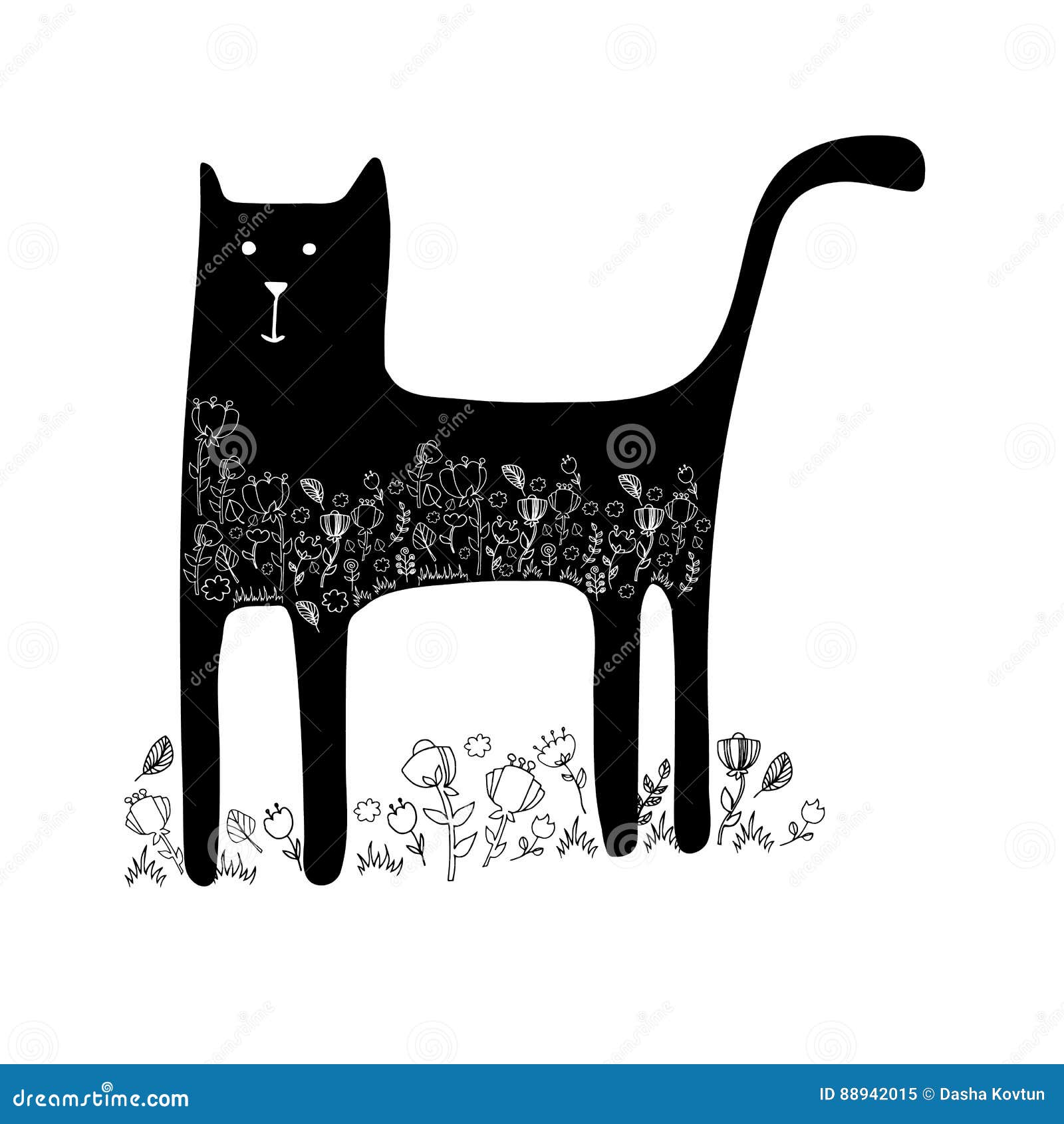 Cat Animal Contour Drawing Creative Kitten Stock Vector - Illustration ...