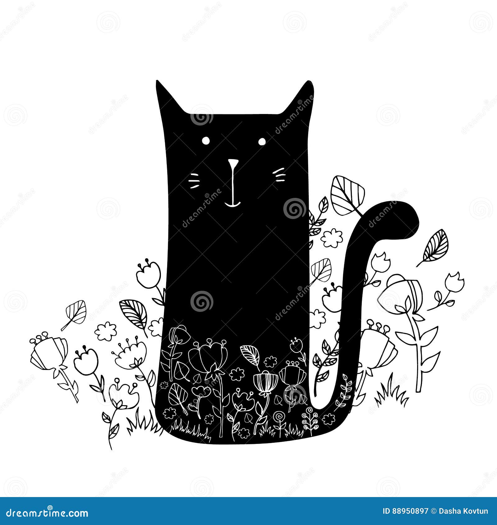 Cat Animal Contour Drawing Creative Kitten Pet Stock Vector ...