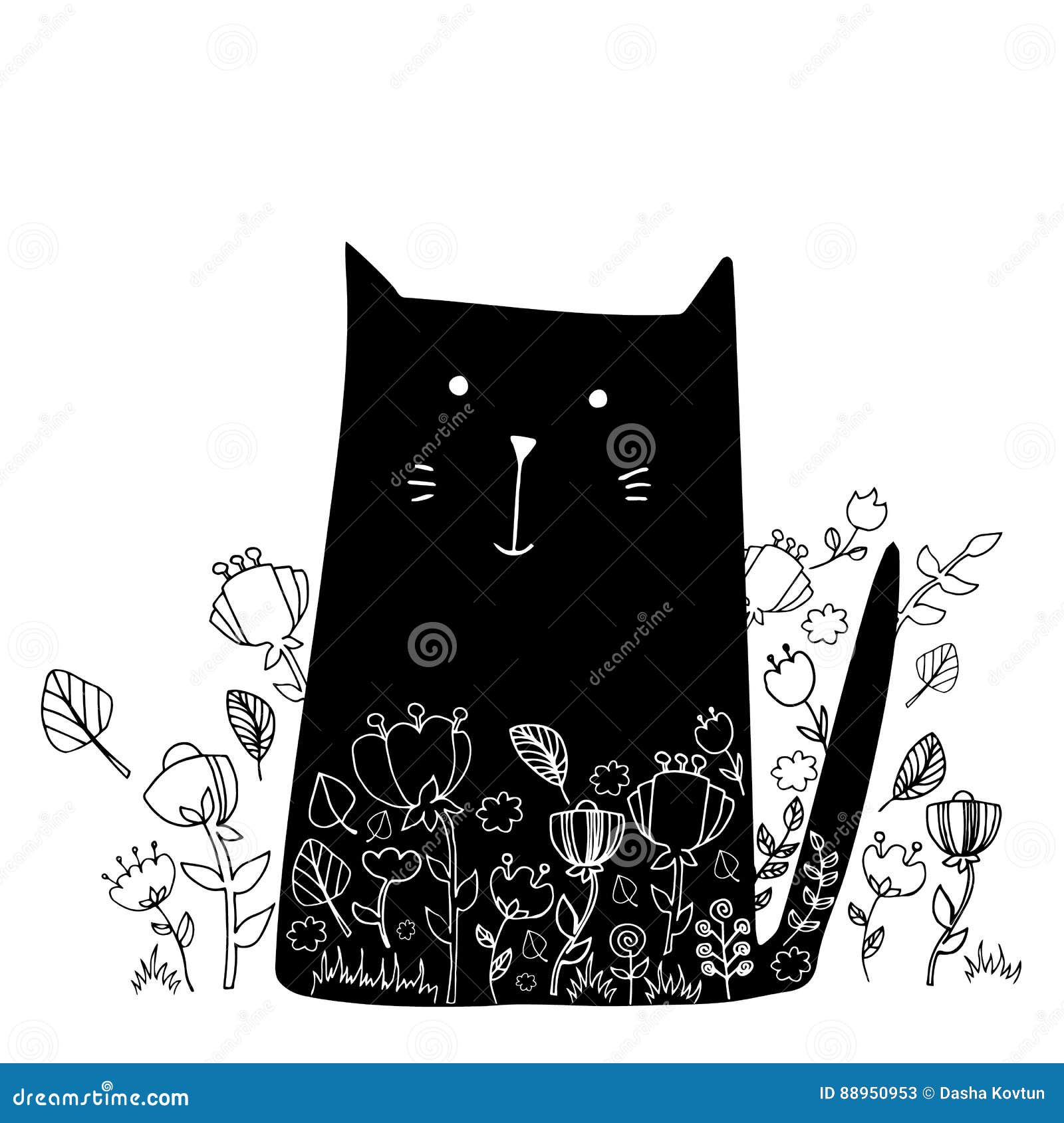 Cat Animal Contour Drawing Creative Kitten Pet Stock Vector ...