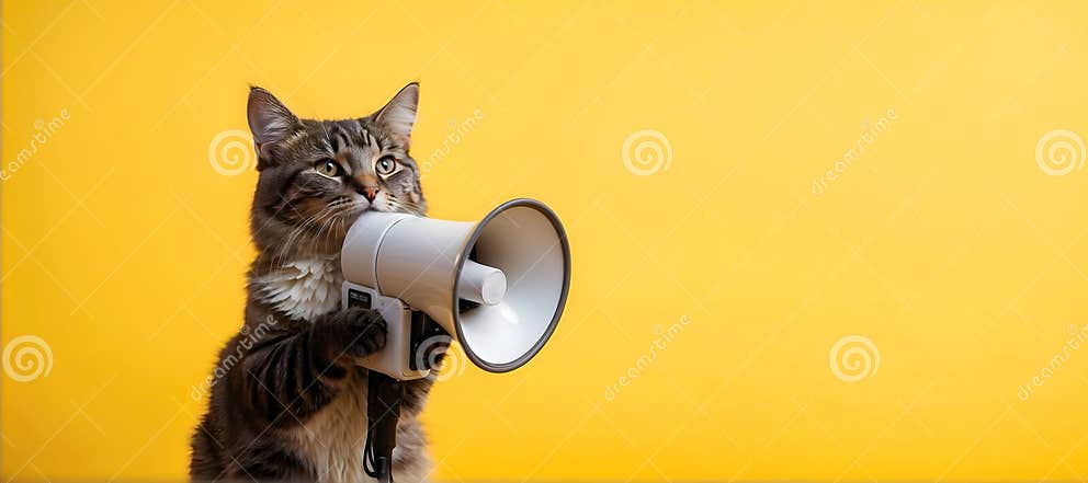 Cat Announcing Using Megaphone. Notifying, Warning, Announcement Stock ...