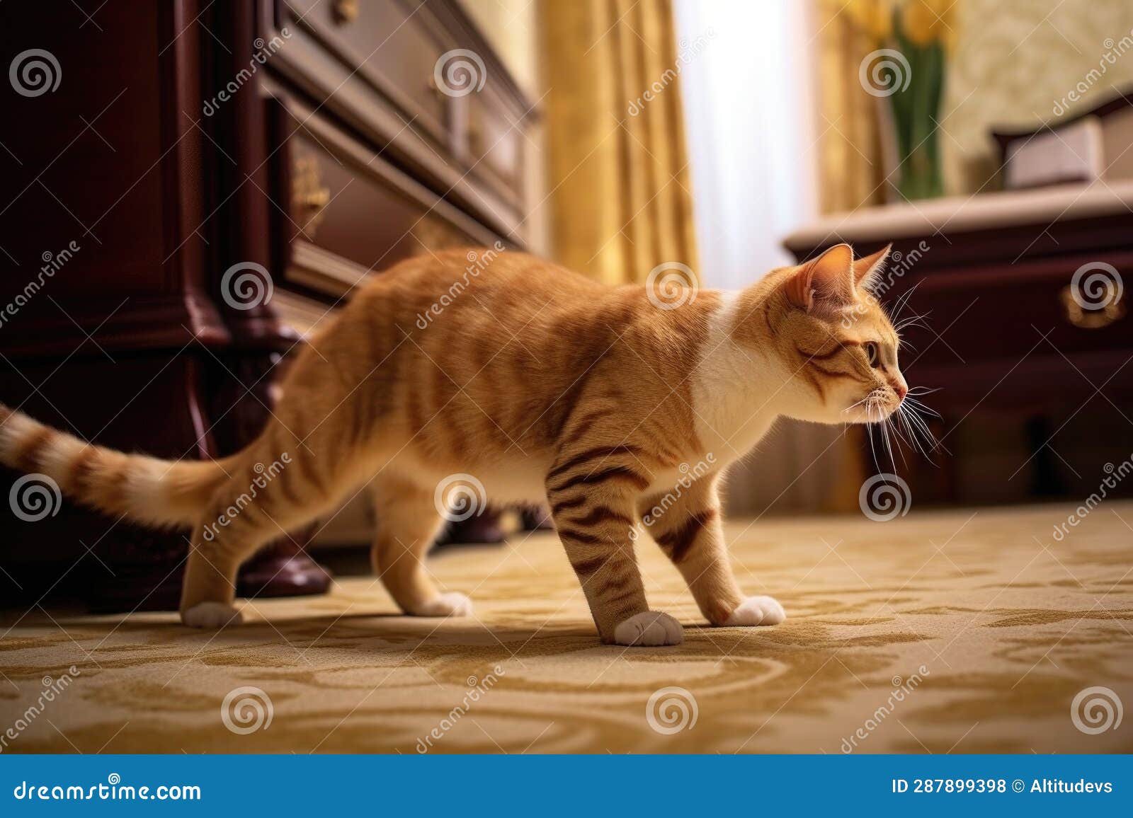 Cat Arching Back during Morning Stretch on Carpet Stock Illustration ...
