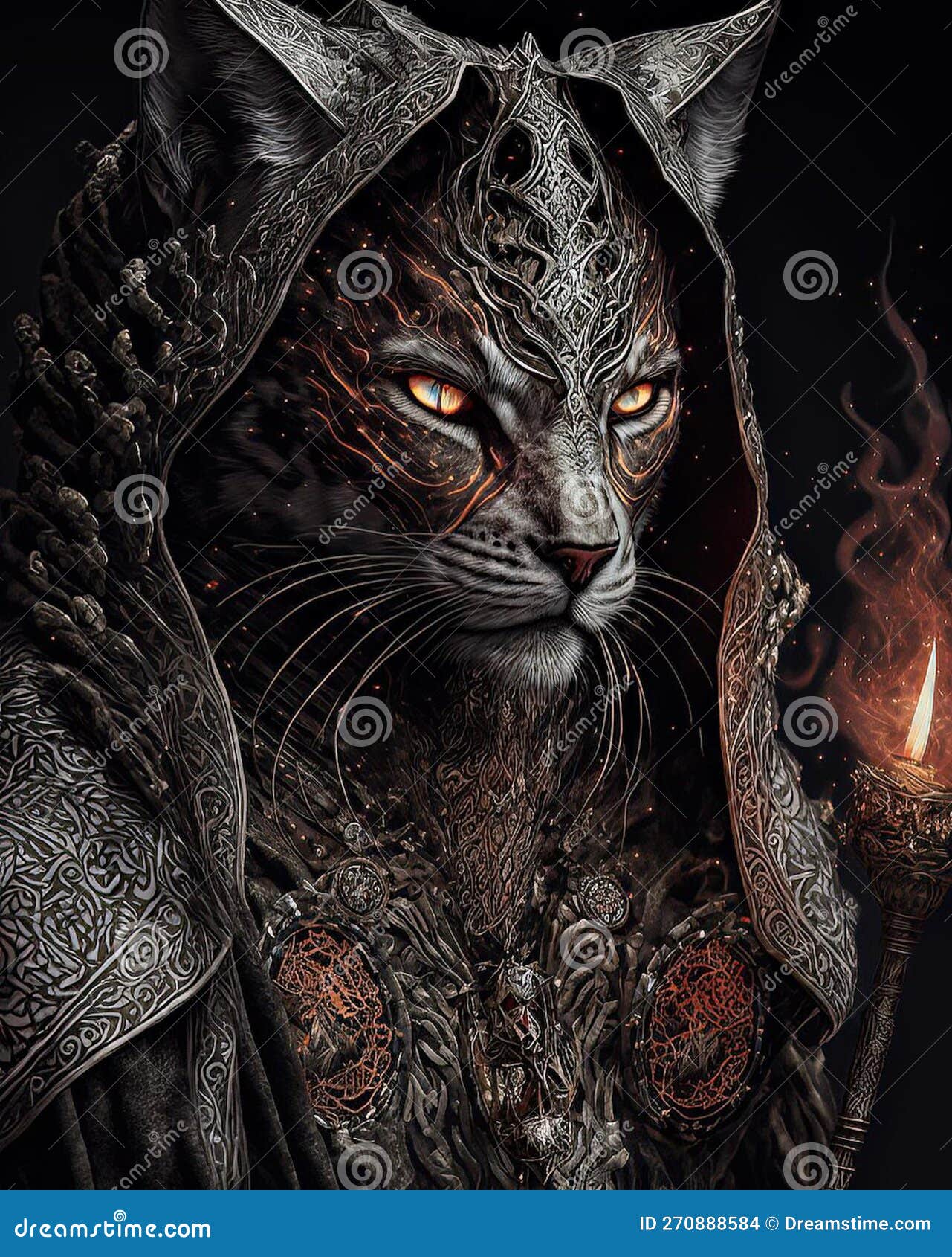 A cat with armor stock illustration. Illustration of darkness - 270888584