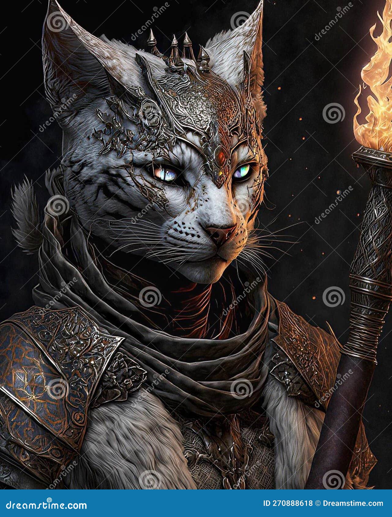 A cat with armor stock illustration. Illustration of painting - 270888618