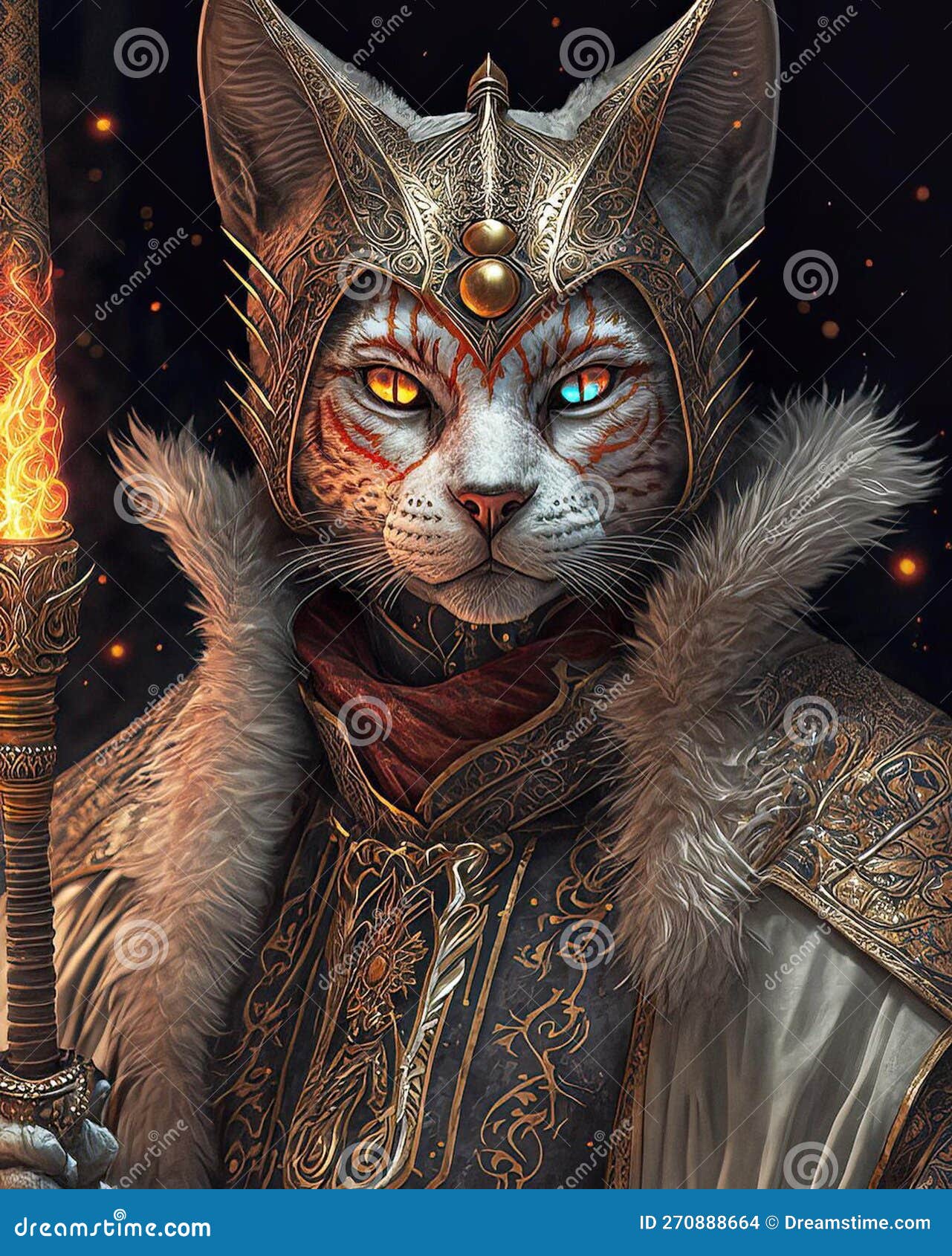A cat with armor stock illustration. Illustration of mythology - 270888664