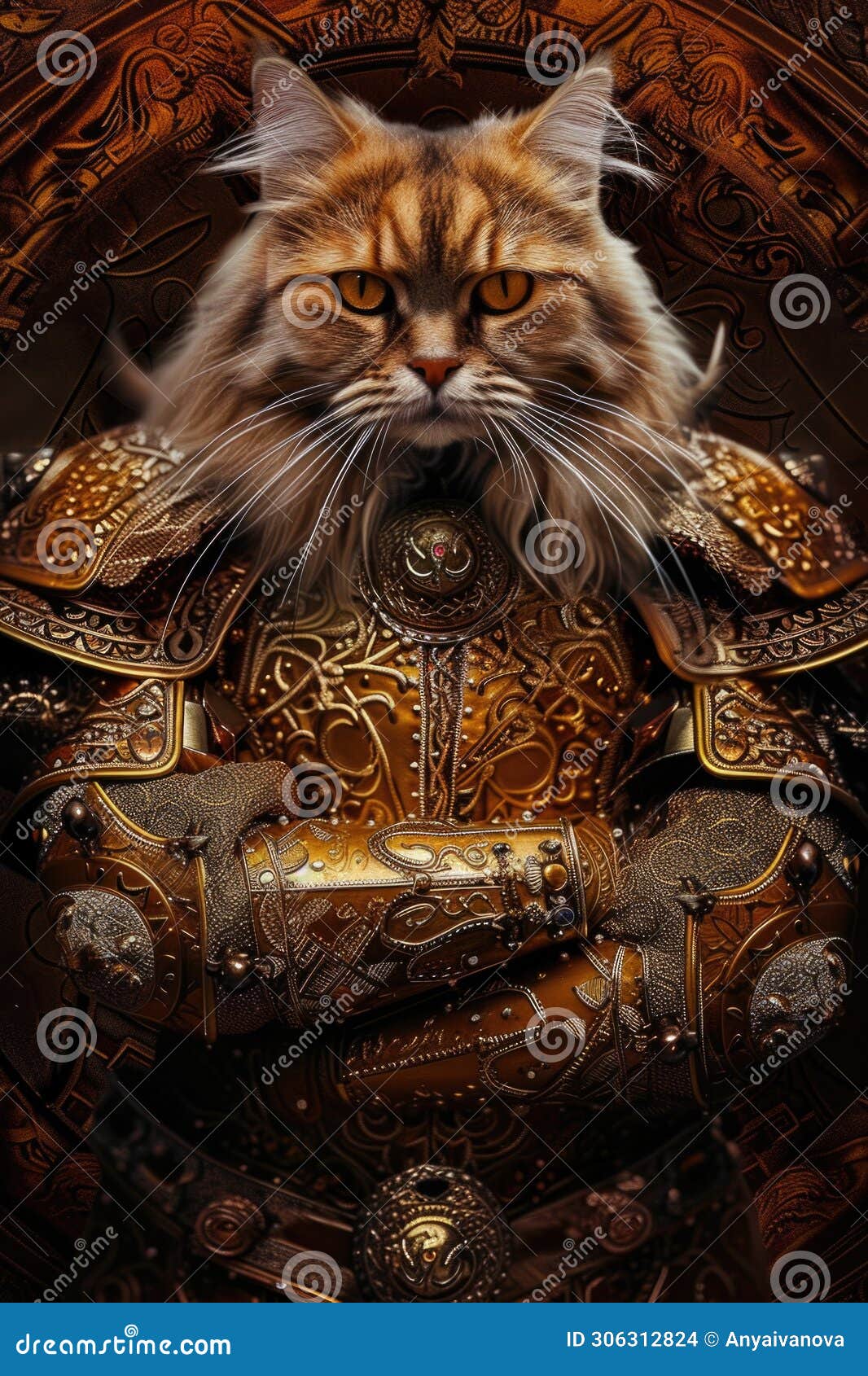 A Cat with Armor on Its Back Sitting in a Chair Stock Photo - Image of ...