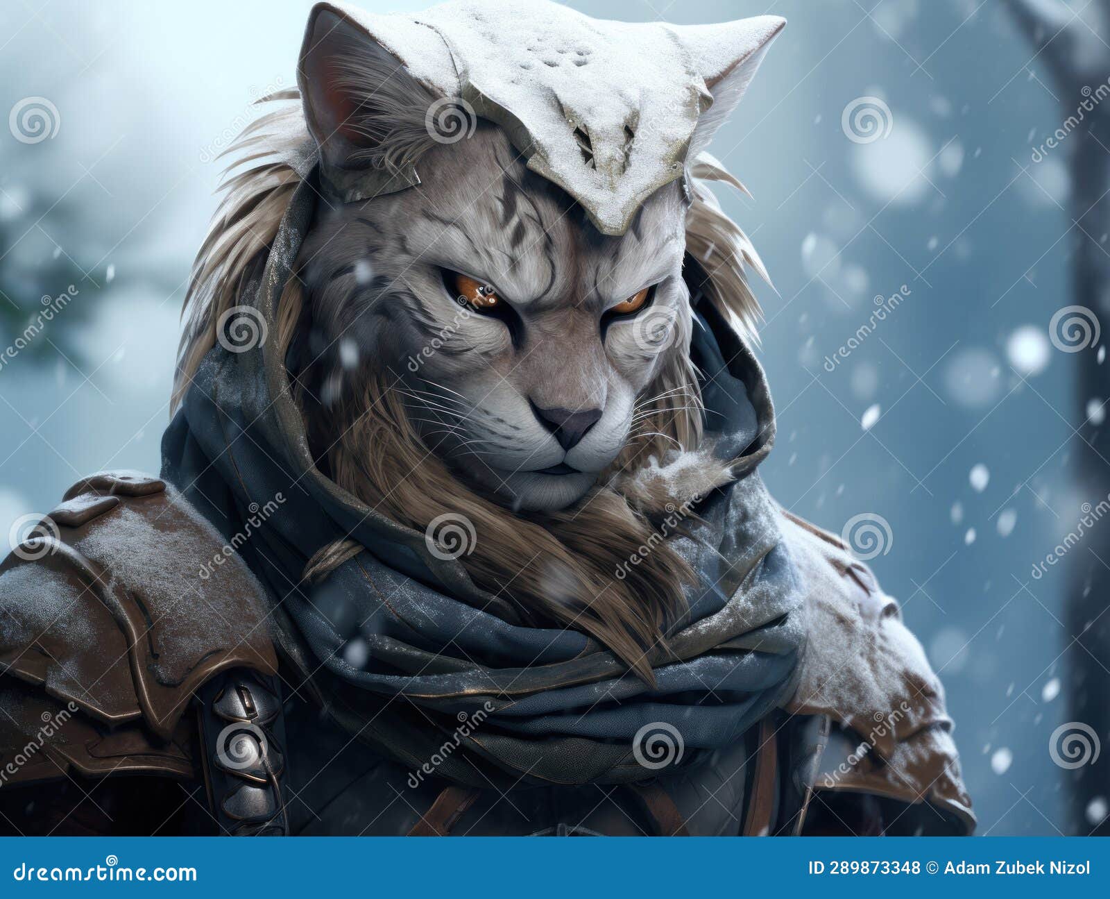A cat in armor with snow stock illustration. Illustration of fictional ...